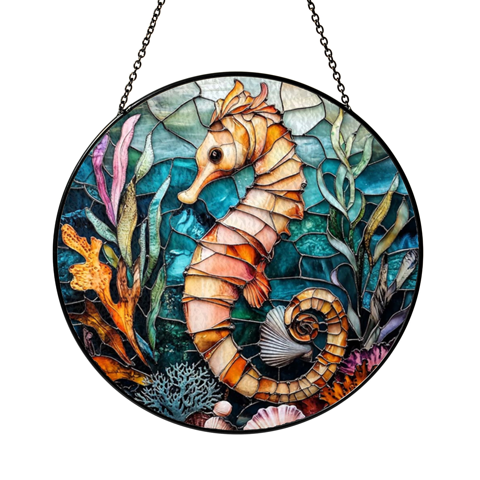 Seahorse Ocean Scene Suncatcher – Decorative Coastal Window Hanging ...