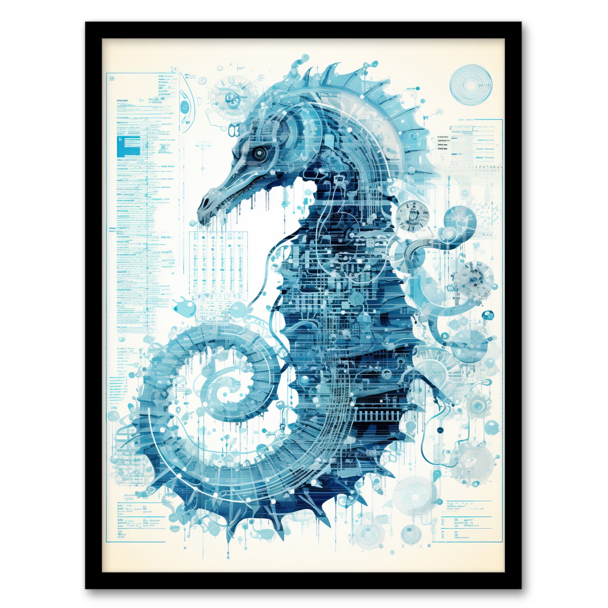 Seahorse Robot Hybrid Schematic Blueprint Futuristic Secret Complex Arcane Manuscript Gift For ...