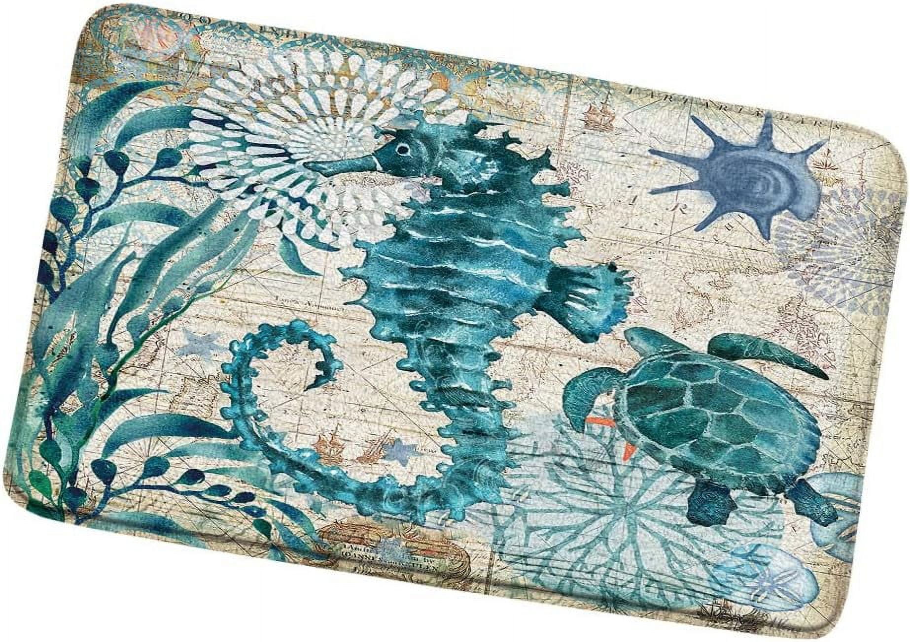 Seahorse Sea Turtle Bath Mats Blue Green Marine Life Bathroom Rugs ...