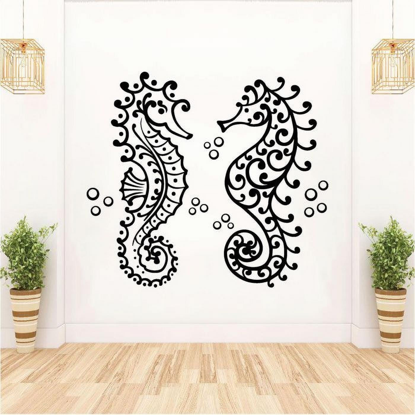 Seahorse Seahorses Cute Underwater Silhouette Drawing Cartoon Vinyl ...
