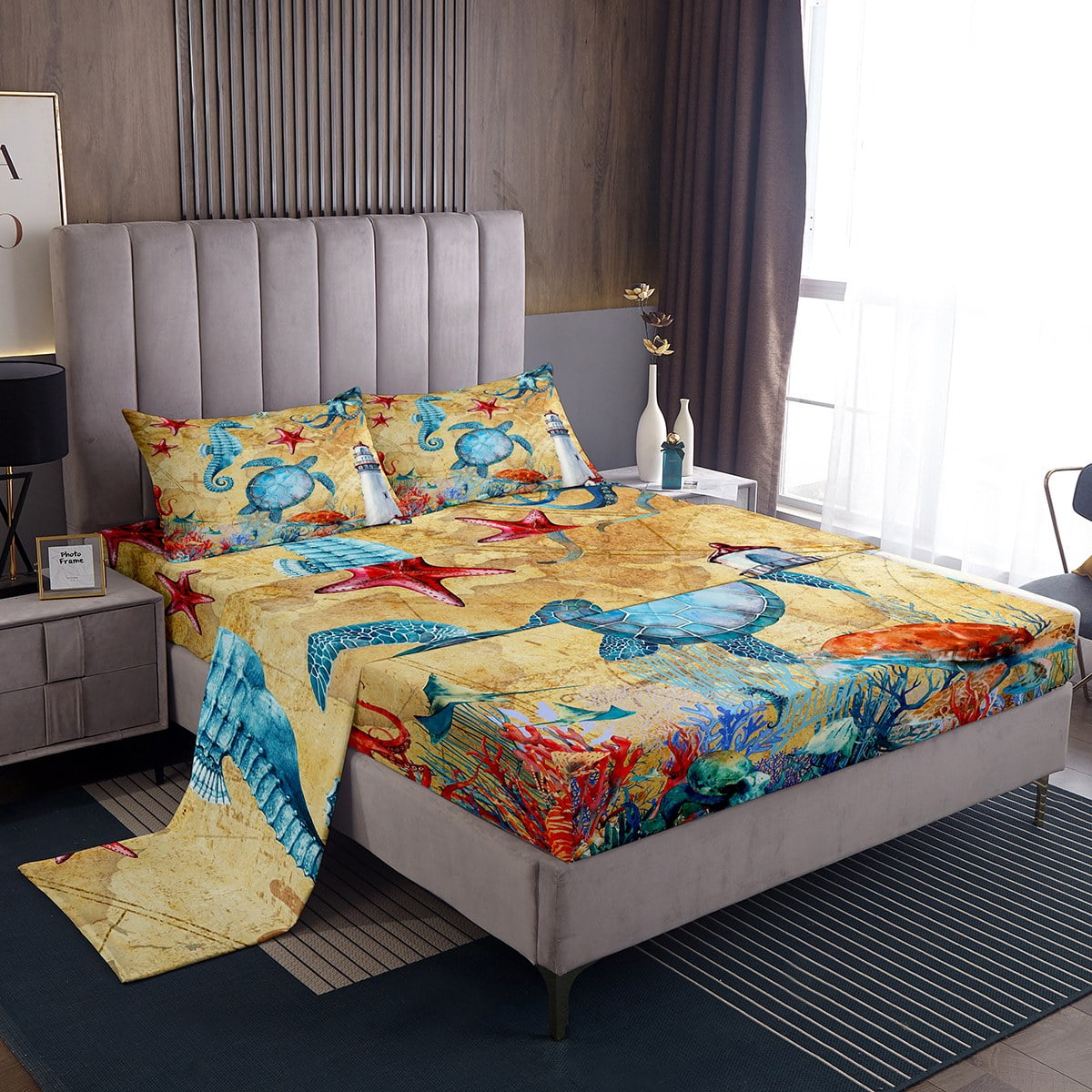 Seahorse Sheet Set,Octopus Tentacles Sea Turtle Sheets Ocean Bed Sheets ...