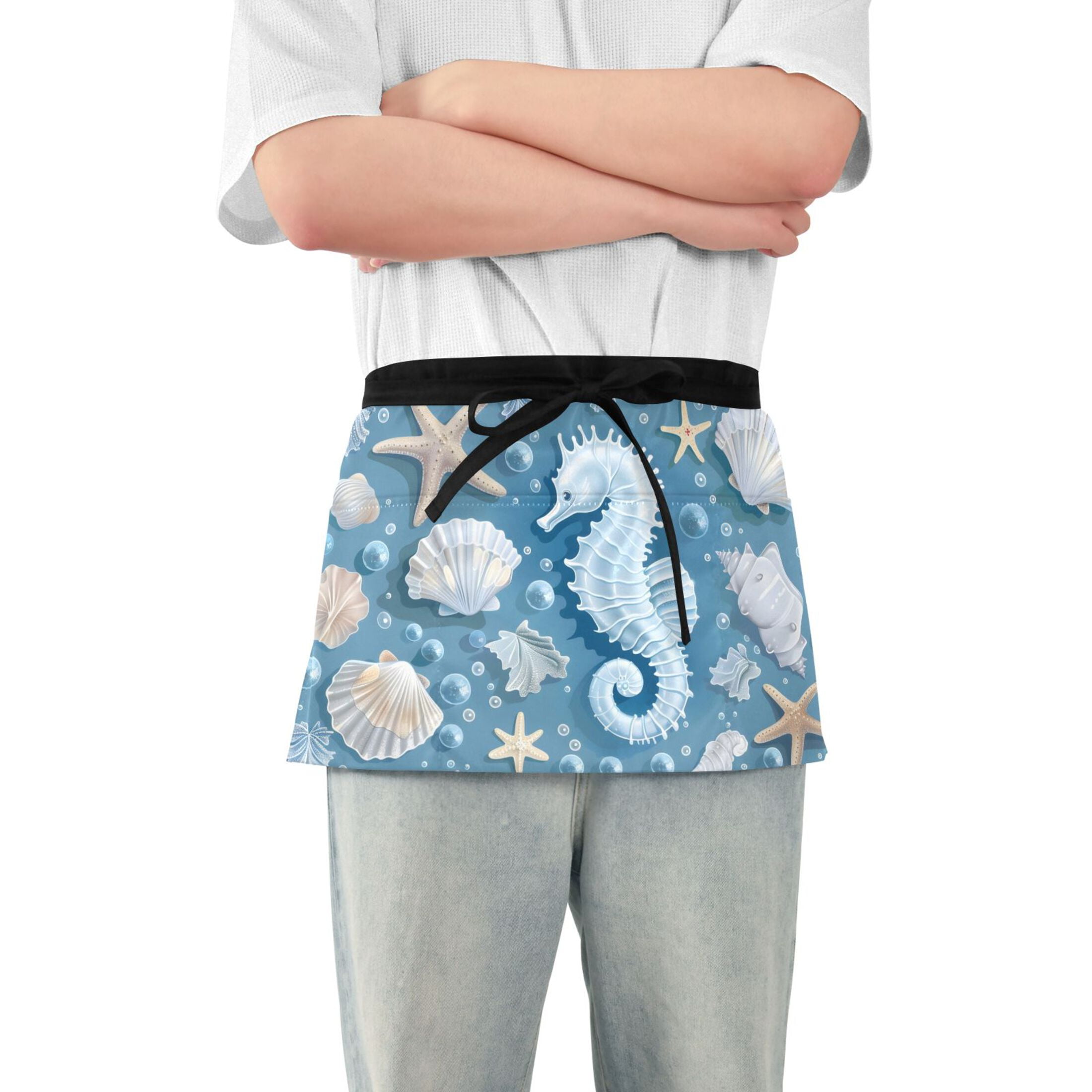 Seahorse Shell Starfish Server Apron with 3 Pockets Waterproof Waitress ...