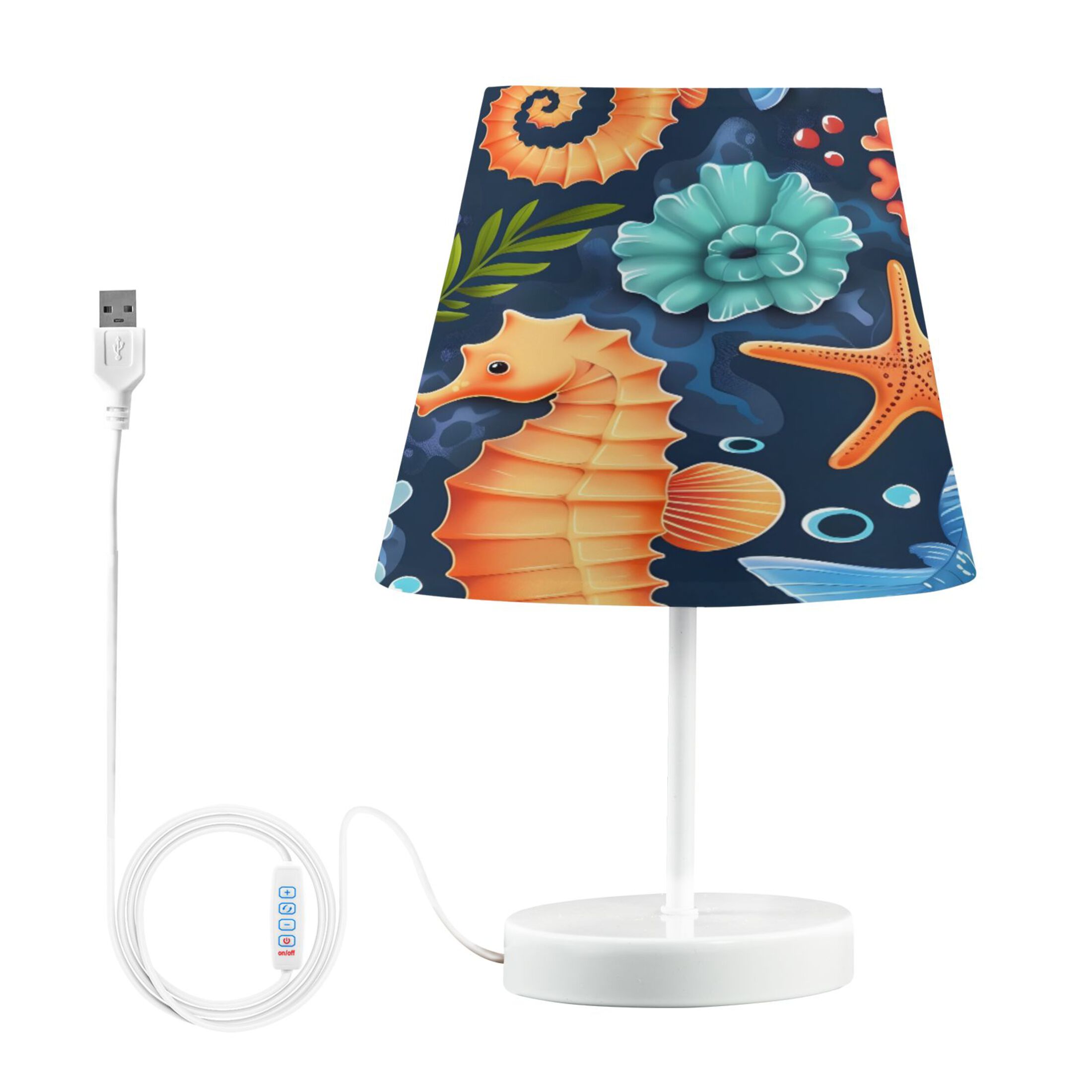 Seahorse Starfish Coral Desk Lamp LED Table Nightstand Lamps with 3 ...