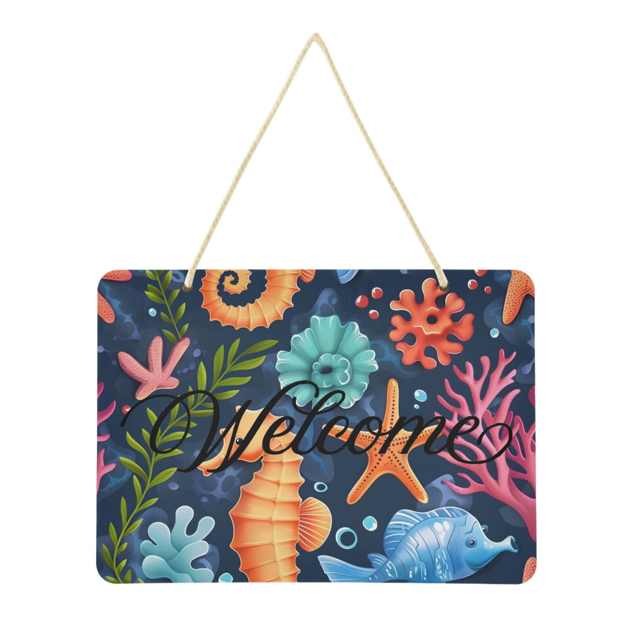 Seahorse Starfish Coral Welcome Sign Front Door PVC 14x10 inch Hanger ...