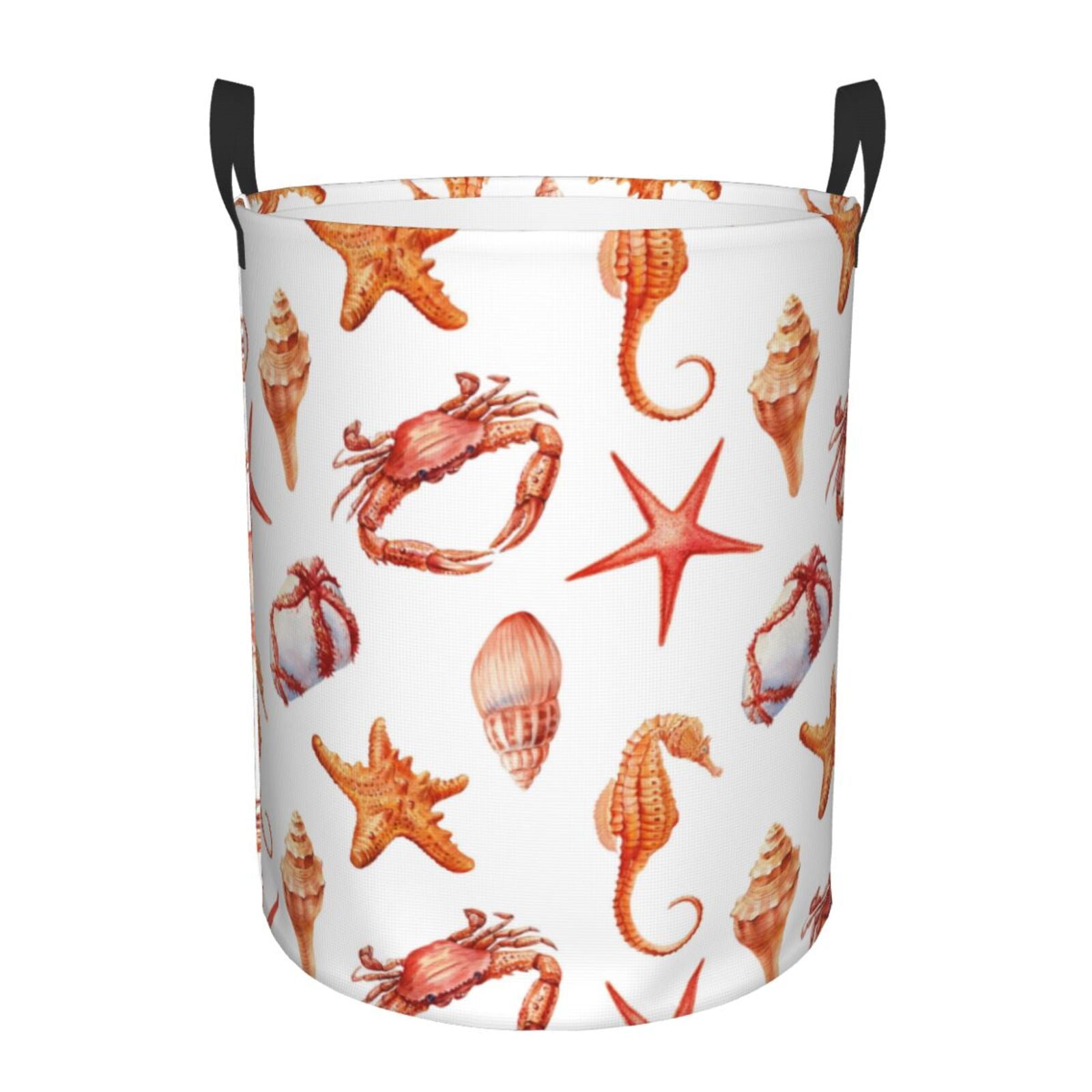Seahorse Starfish Crab Laundry Basket, Laundry Hamper Waterproof ...