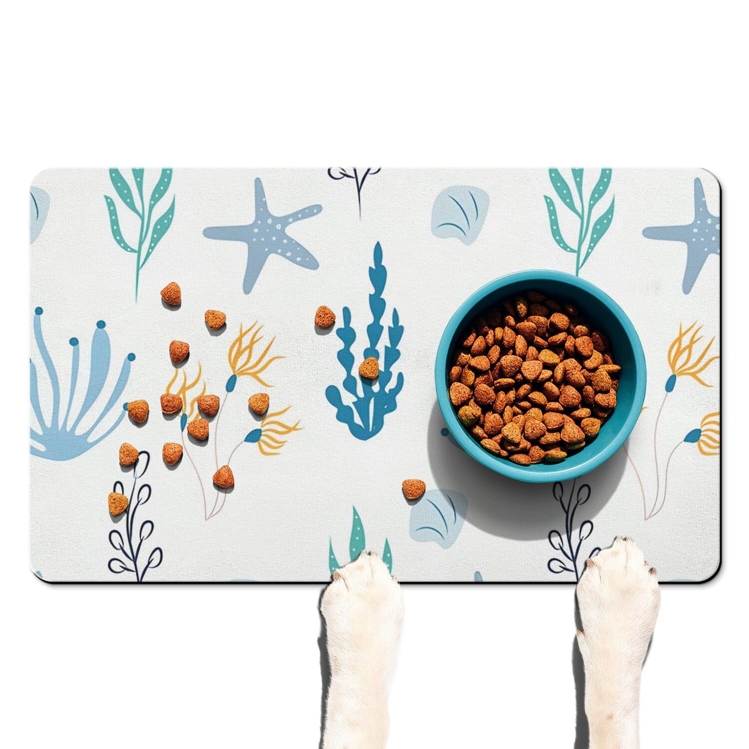 Seahorse Starfish Ocean Dog Food Mat – Marine Creatures Pet Feeding Mat ...