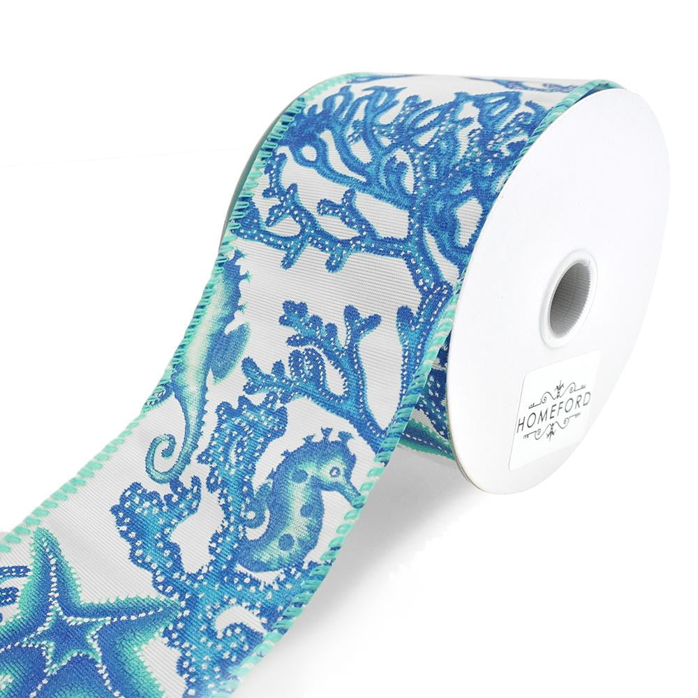 Seahorse, Starfish, and Coral Wired Ribbon, Blue, 2-1/2-Inch, 10-Yard ...