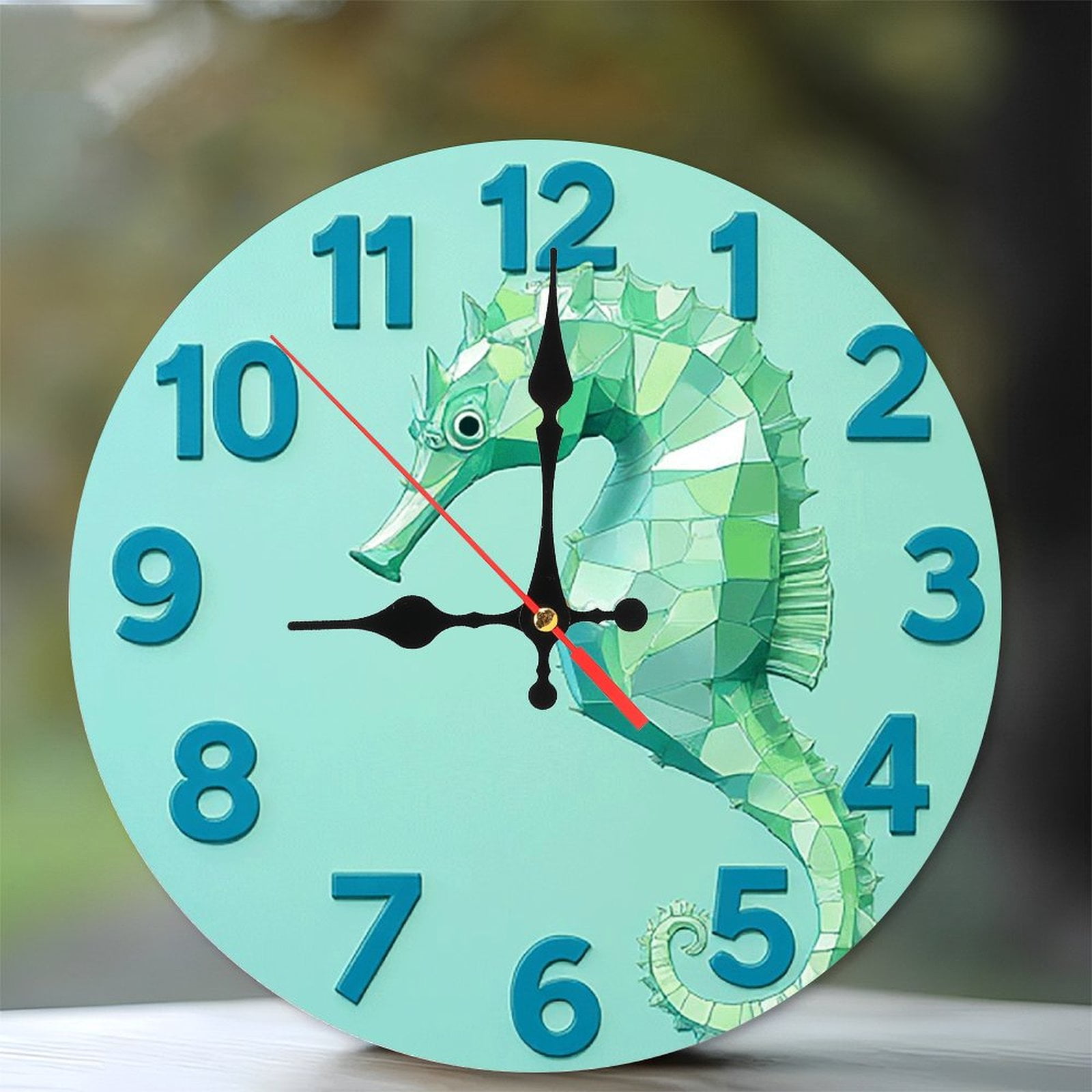 Seahorse Wall Clock Ocean Theme Home Decor 10-Inch Silent Wooden Wall ...