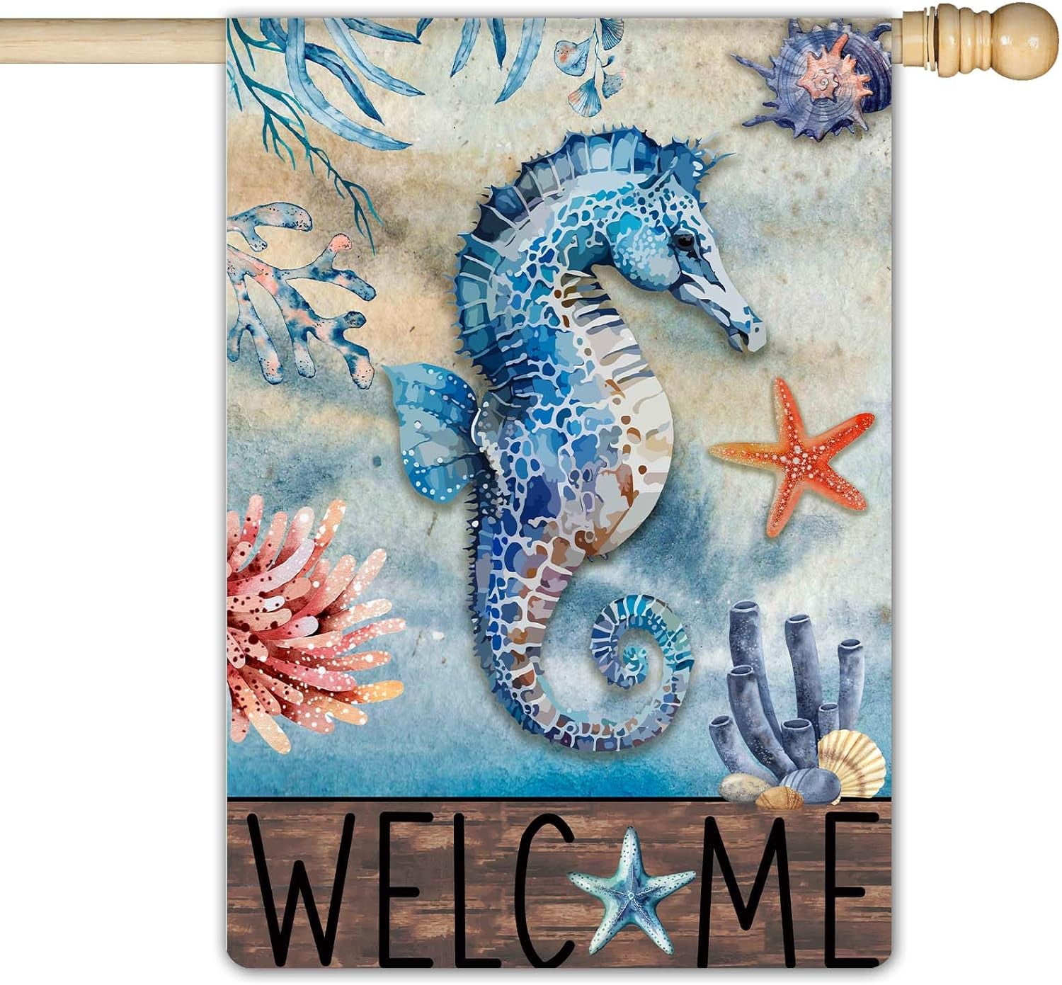 Seahorse Welcome Summer Garden Flag Sea Beach Large Garden Flag 28 x 40 ...