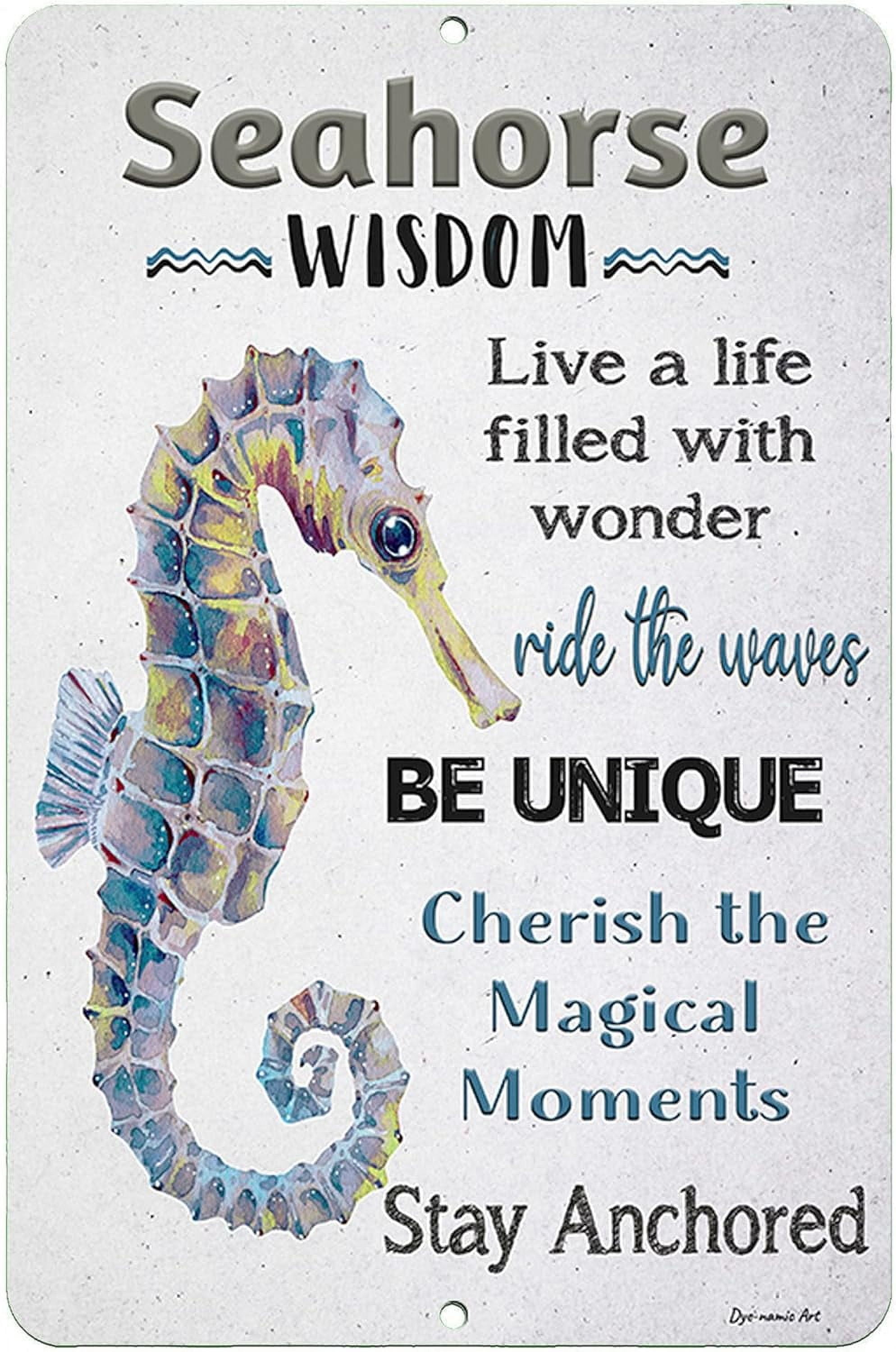 Seahorse Wisdom Sign Inspirational Coastal Wall Art, Ride the Waves ...