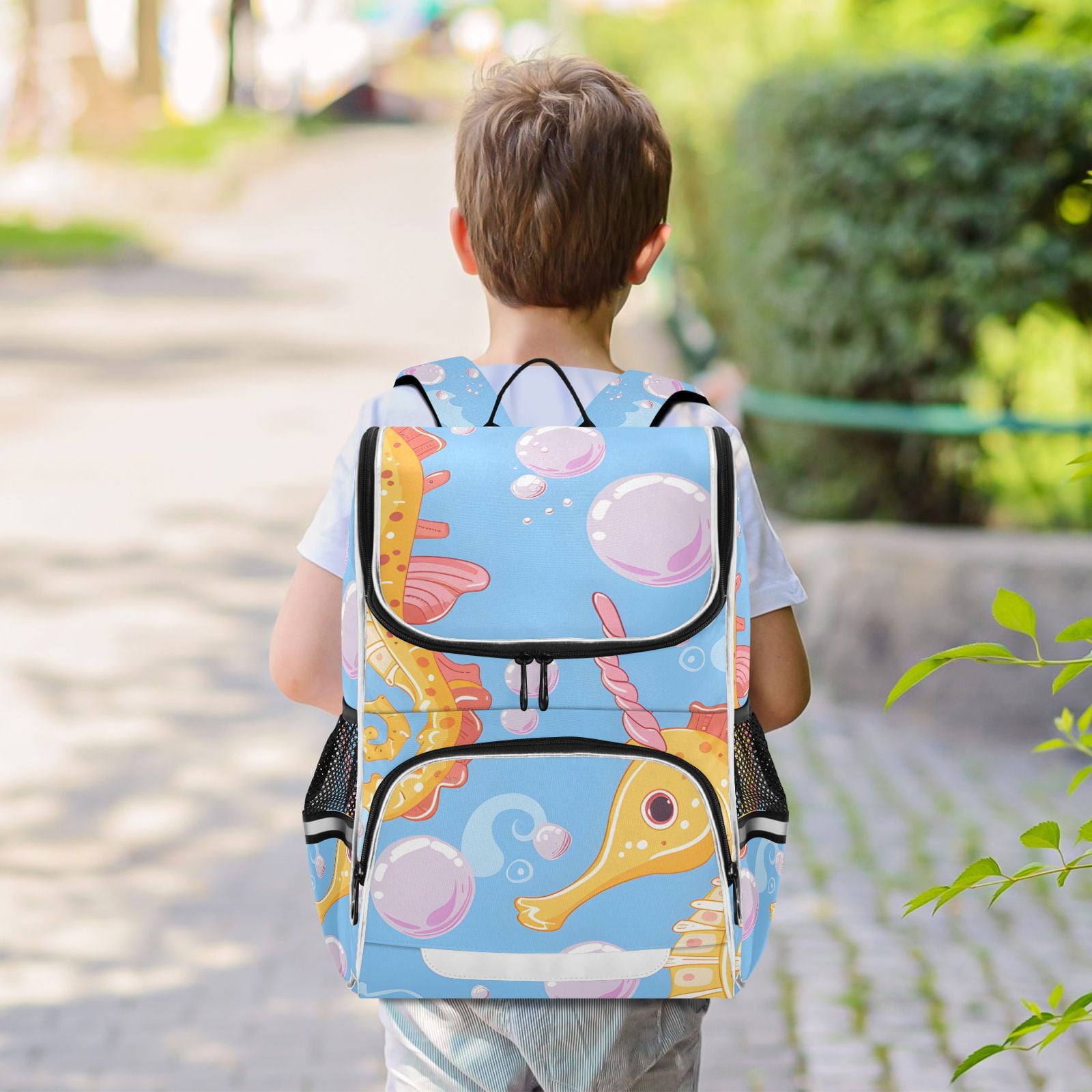 Seahorse and Bubble Backpack Big Laptop Backpack Casual Daypack Quilted ...