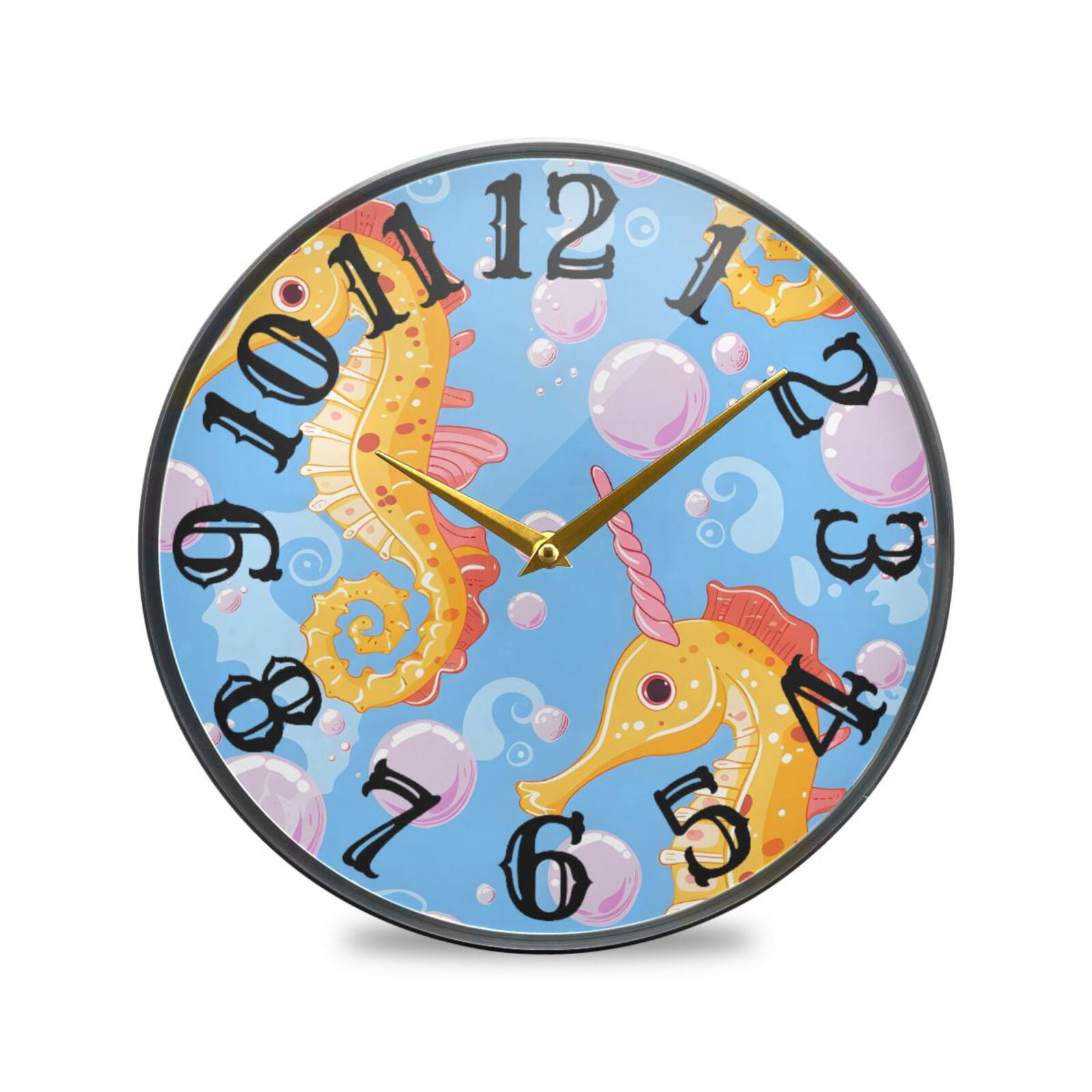 Seahorse and Bubble Wall Clock 10 Inch Silent Non Ticking Battery ...