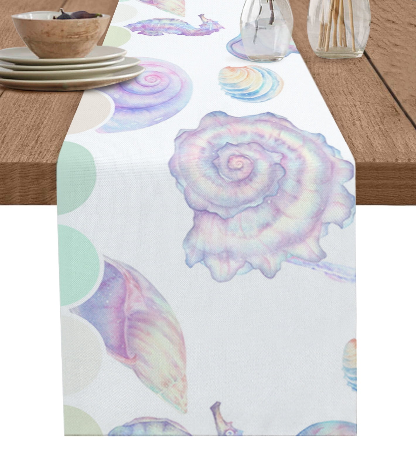 Seahorses Ocean Shell Table Runner 72 Inches, Sea Starfish Waves Bed ...