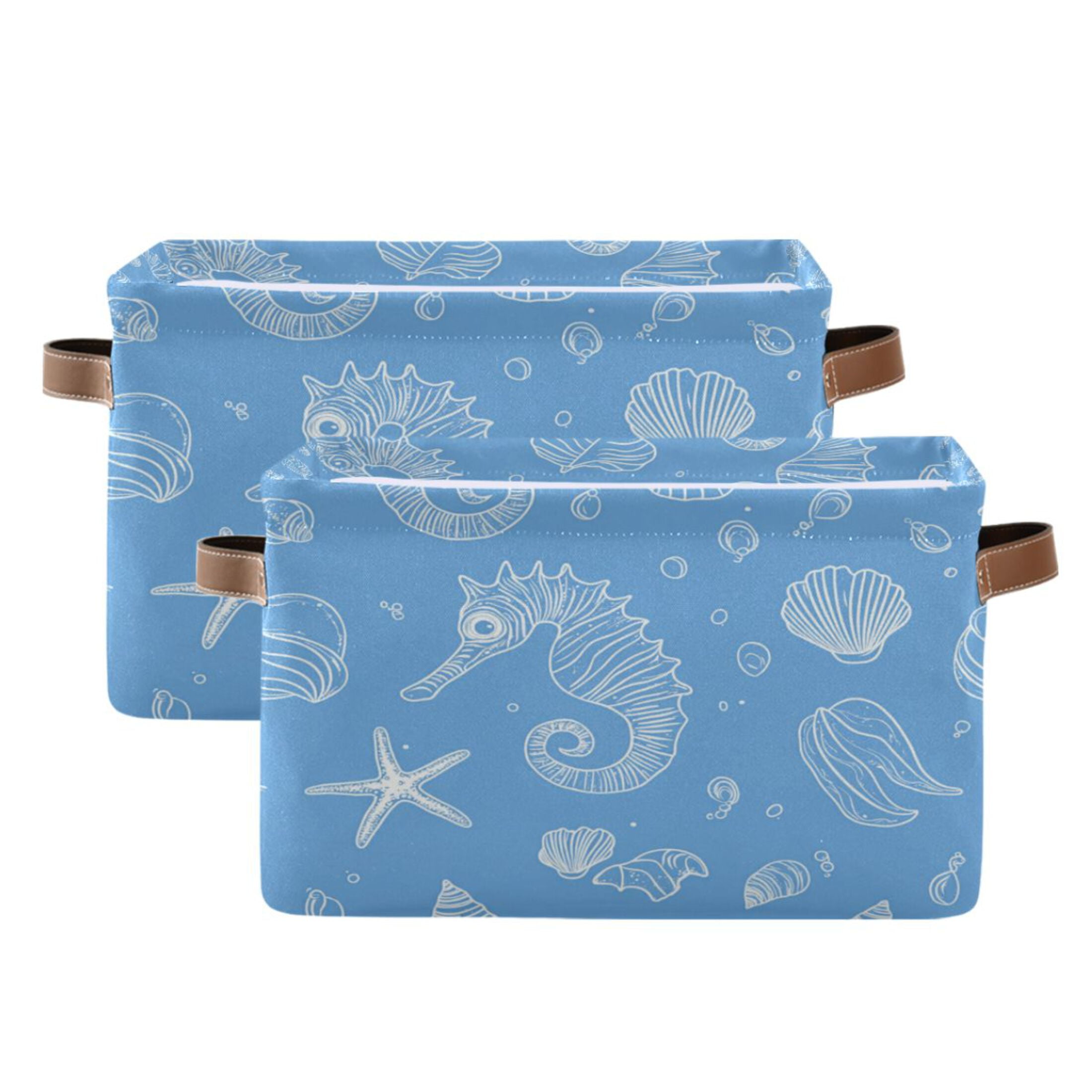 Seahorses Starfish and Shells Foldable Storage Basket,Canvas Fabric ...