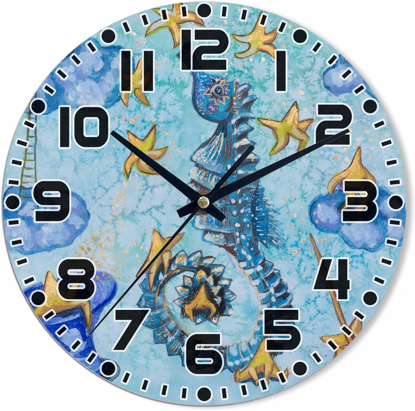 Seahorses and Starfish Wall Clock Battery Operated Marine Life Wall ...