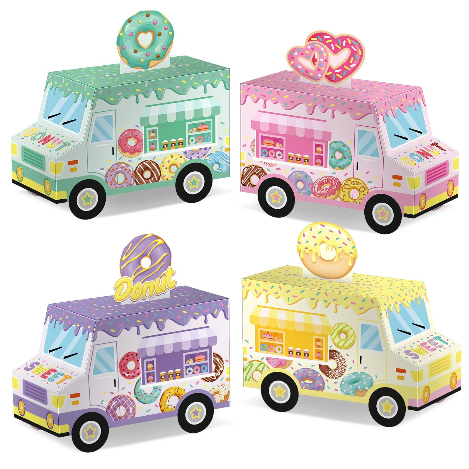 Seajan 24 Pieces Sweet Donut Party Favor Boxes Truck Treat Boxes Grow ...