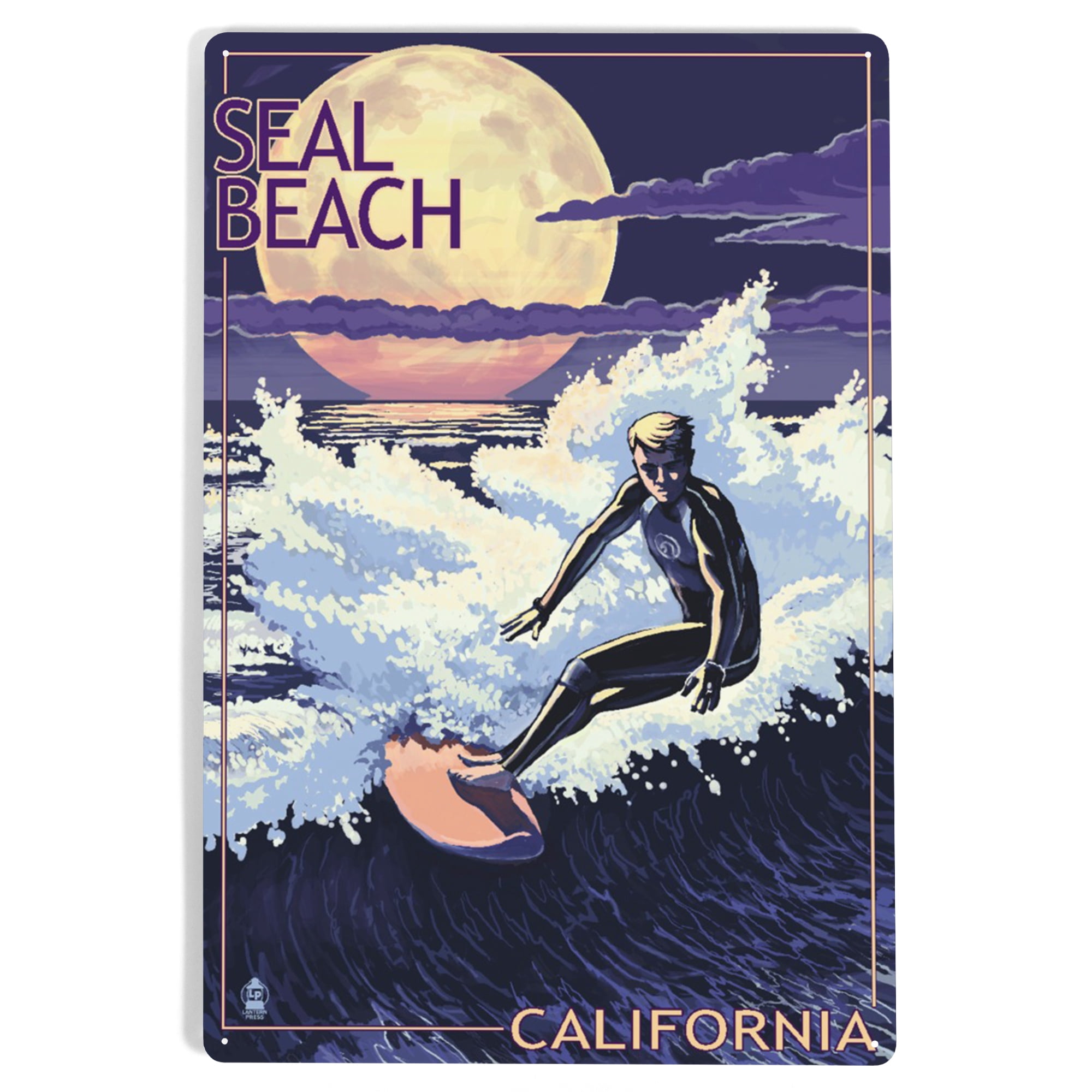 Seal Beach, California, Night Surfer (12x18 Aluminum Art, Indoor ...