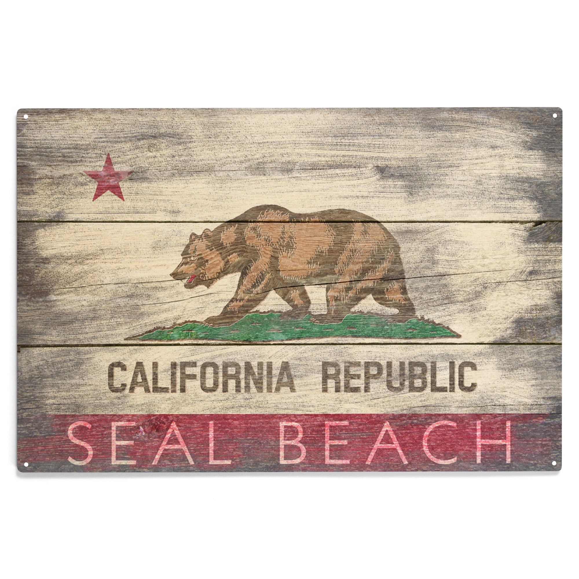 Seal Beach, California, Rustic California State Flag Birch Wood Wall ...