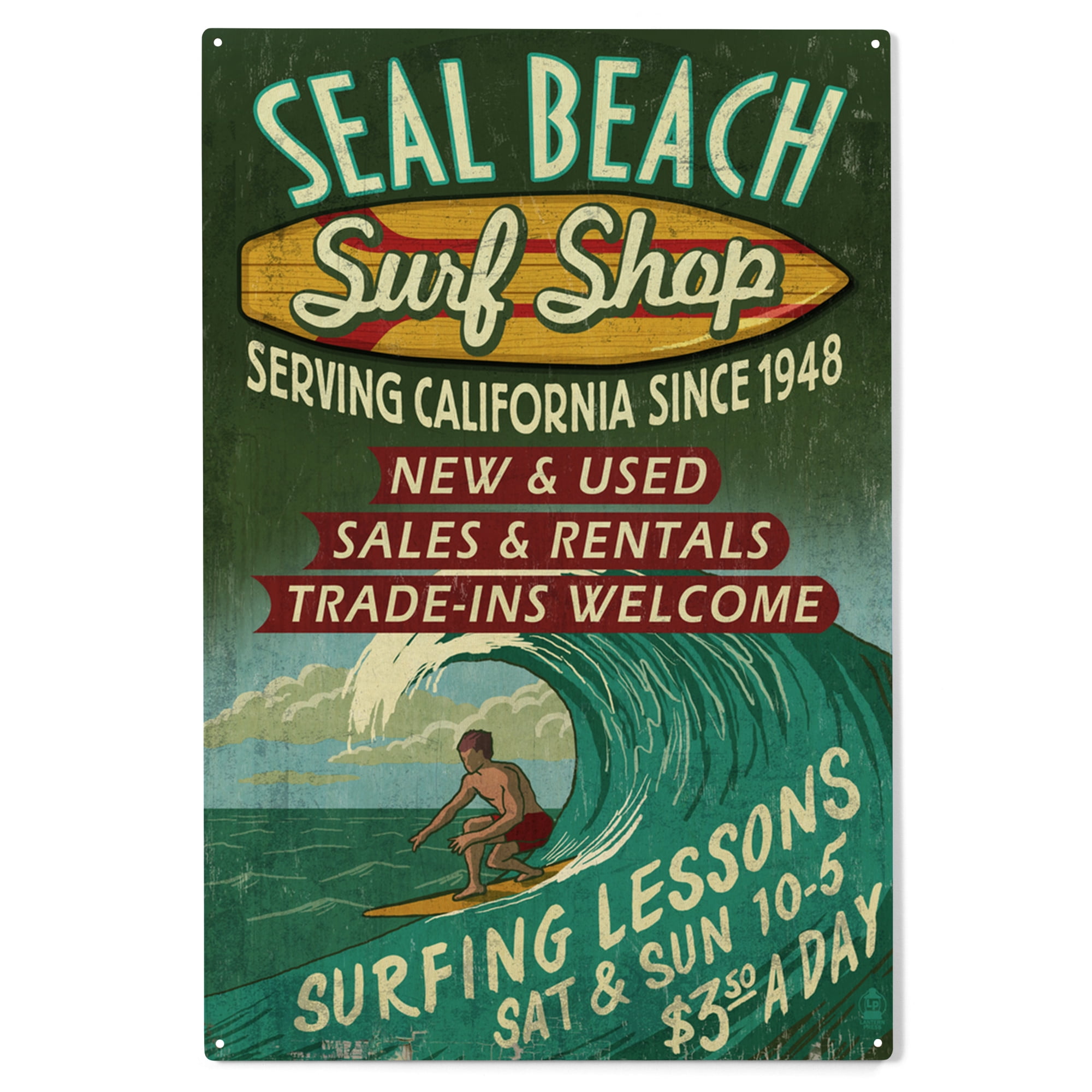 Seal Beach, California, Surf Shop Vintage Sign Birch Wood Wall Sign ...