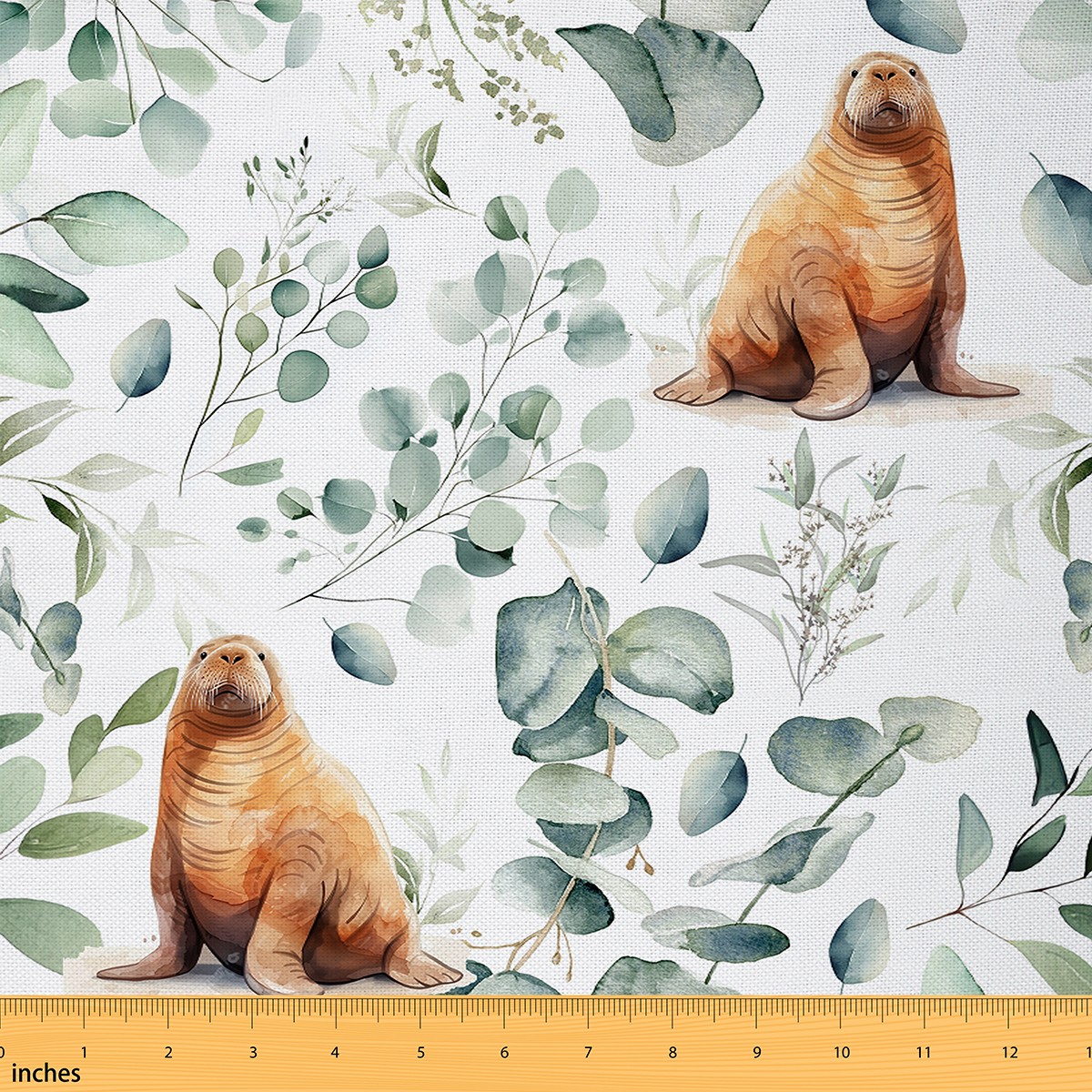 Seal Fabric by the Yard,Cute Seals Marine Animals Upholstery Fabric ...