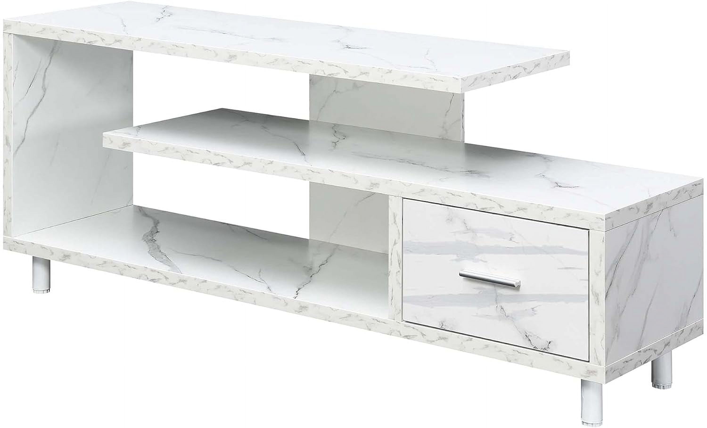 Seal II 1-Drawer TV Stand With Shelves, White Faux Marble - Walmart.com