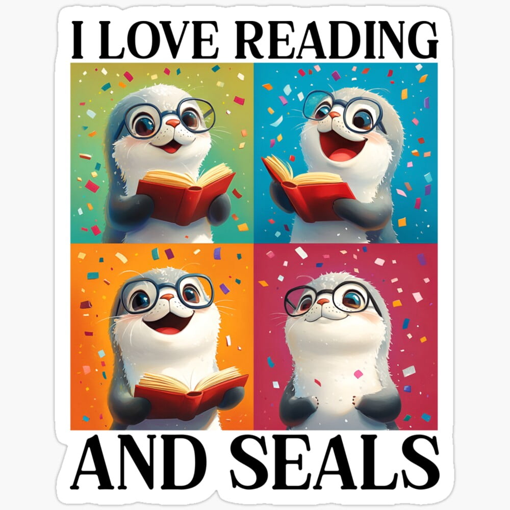 Seal Reading Book Lover Stickerphone Decal Water Bottle Stickers, Vinyl ...