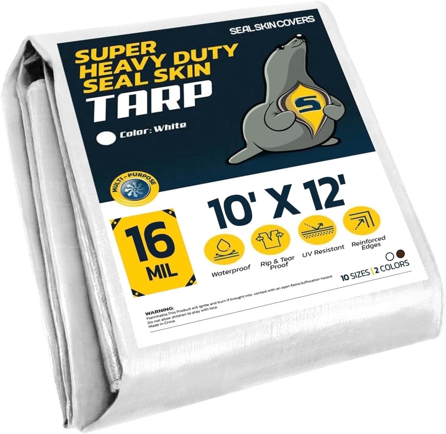 Seal Skin Heavy Duty White Waterproof Tarp,16 Mil Thick, UV & Tear ...