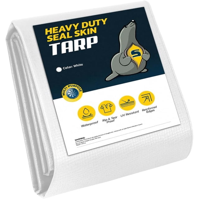 Seal Skin Heavy Duty 12x20 FT White Waterproof Tarp, 12 Mil Thick, UV ...