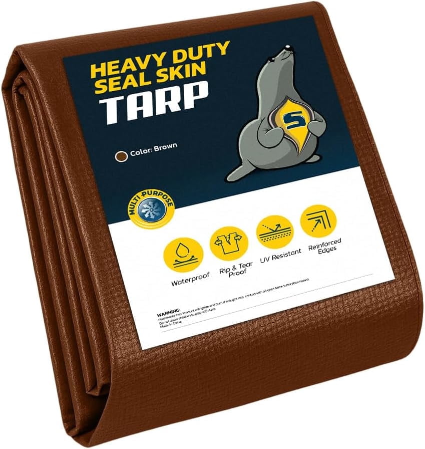 Seal Skin Heavy Duty 6x8 FT Brown Waterproof Tarp, 16 Mil Thick, UV ...