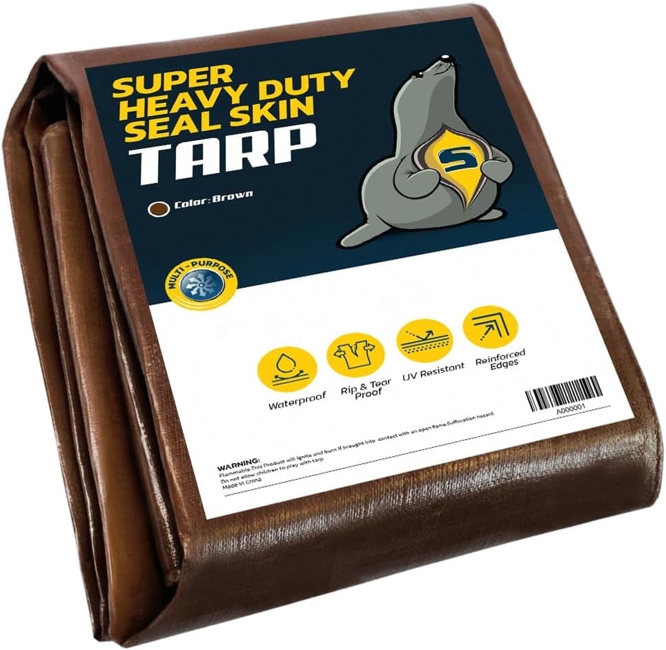 Seal Skin Heavy Duty 6x8 FT Brown Waterproof Tarp, 16 Mil Thick, UV ...