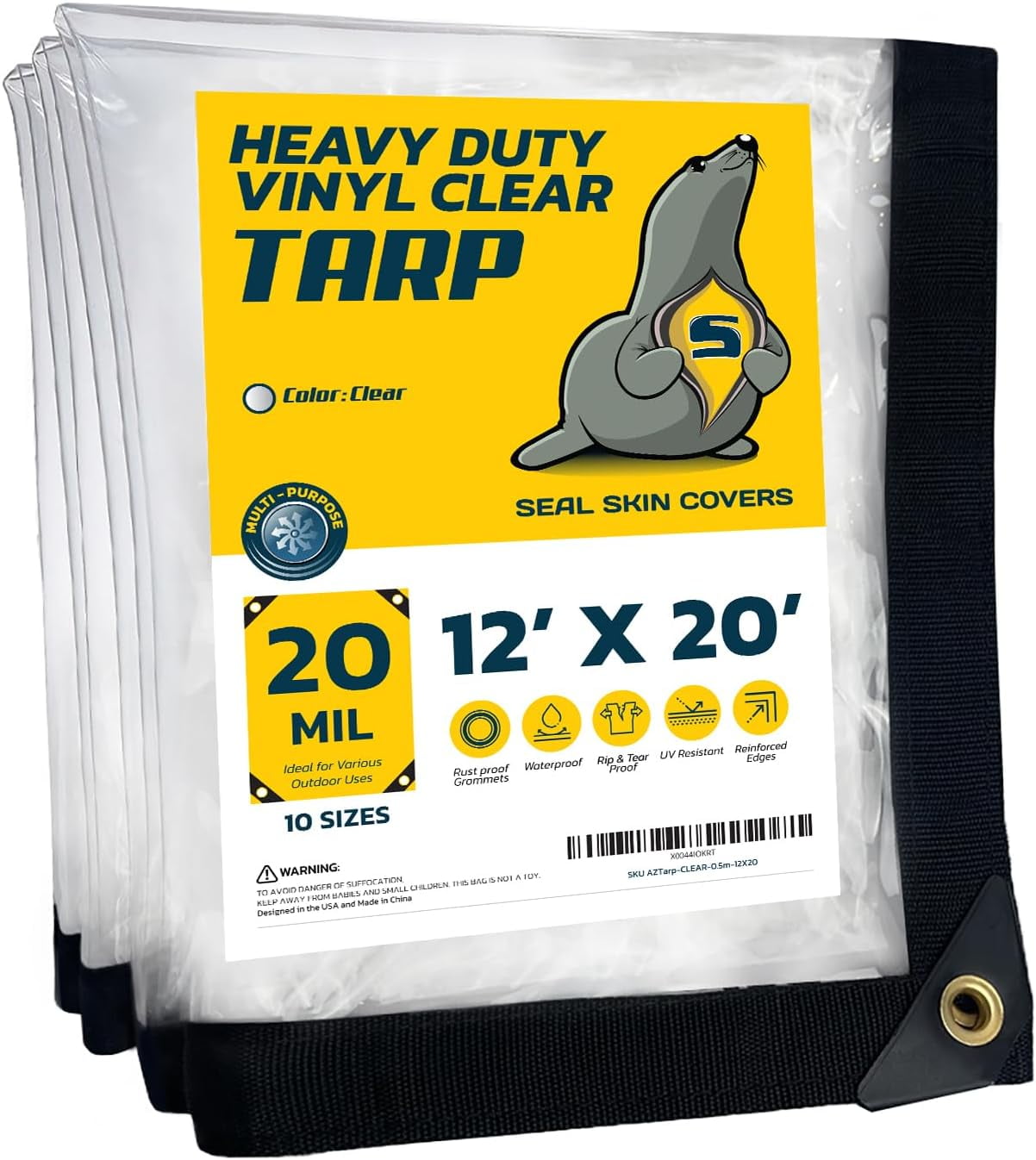 Seal Skin Waterproof Clear Tarp 12x20 FT, 20 Mil Transparent Vinyl ...