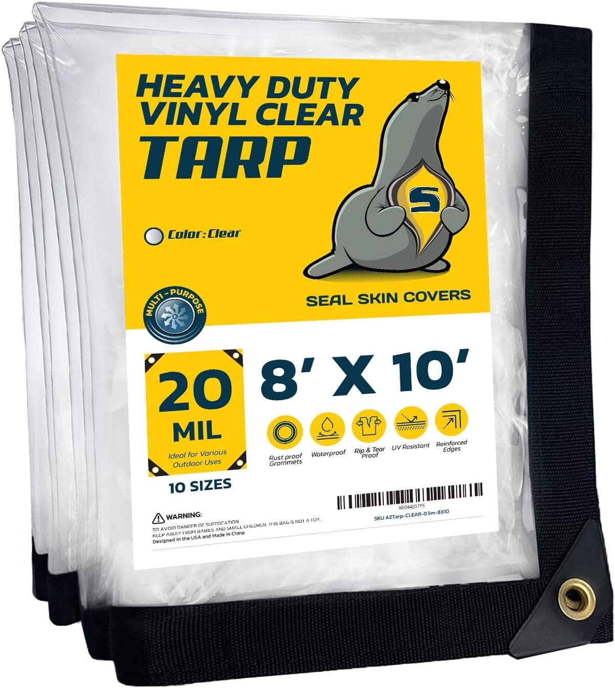 Seal Skin Waterproof Clear Tarp, 20 Mil Transparent Vinyl Tarpaulin ...