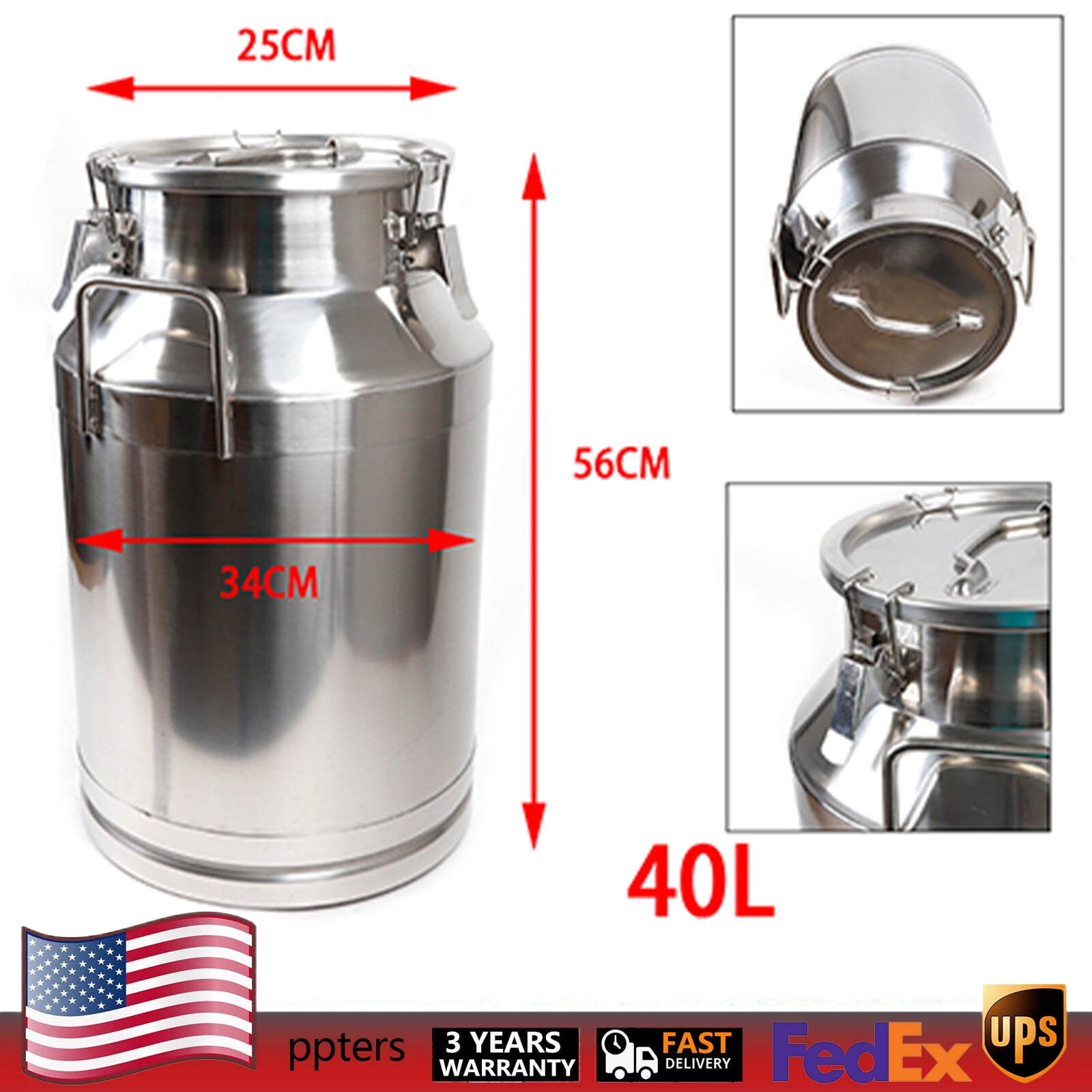 Seal Stainless Steel Water Bucket, 40L Milk Storage Can for Storing Oil ...