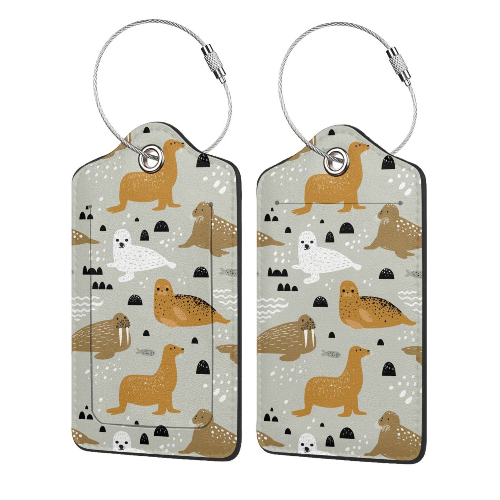 Seal and Walrus Pattern Luggage Tags for Suitcase PU Privacy Cover ID ...