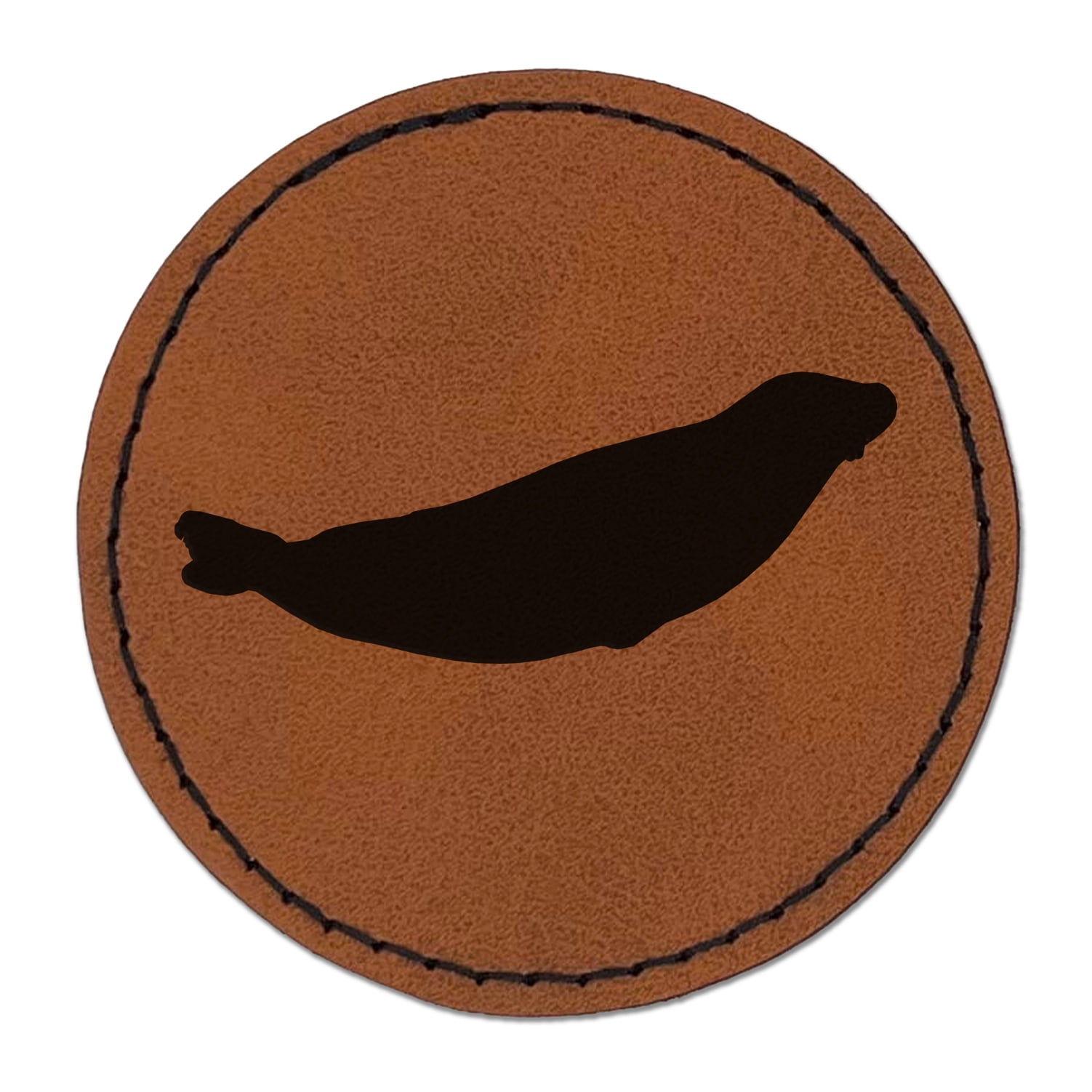 Seal on Tummy Solid 2.5" Faux Leather Round Engraved Iron-On Patch ...