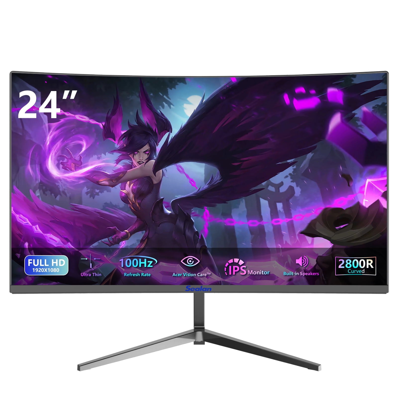 Sealan 24 Inch Curved Monitor 16:9 Aspect Ratio 100HZ FHD LED Display ...