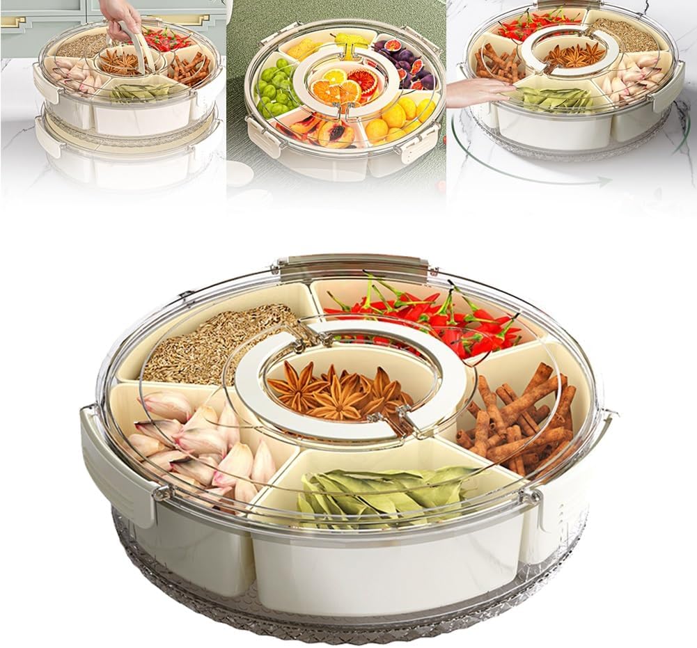 Sealed Rotating Deli Vegetable and Fruit Tray, Veggie Tray with Lid and ...