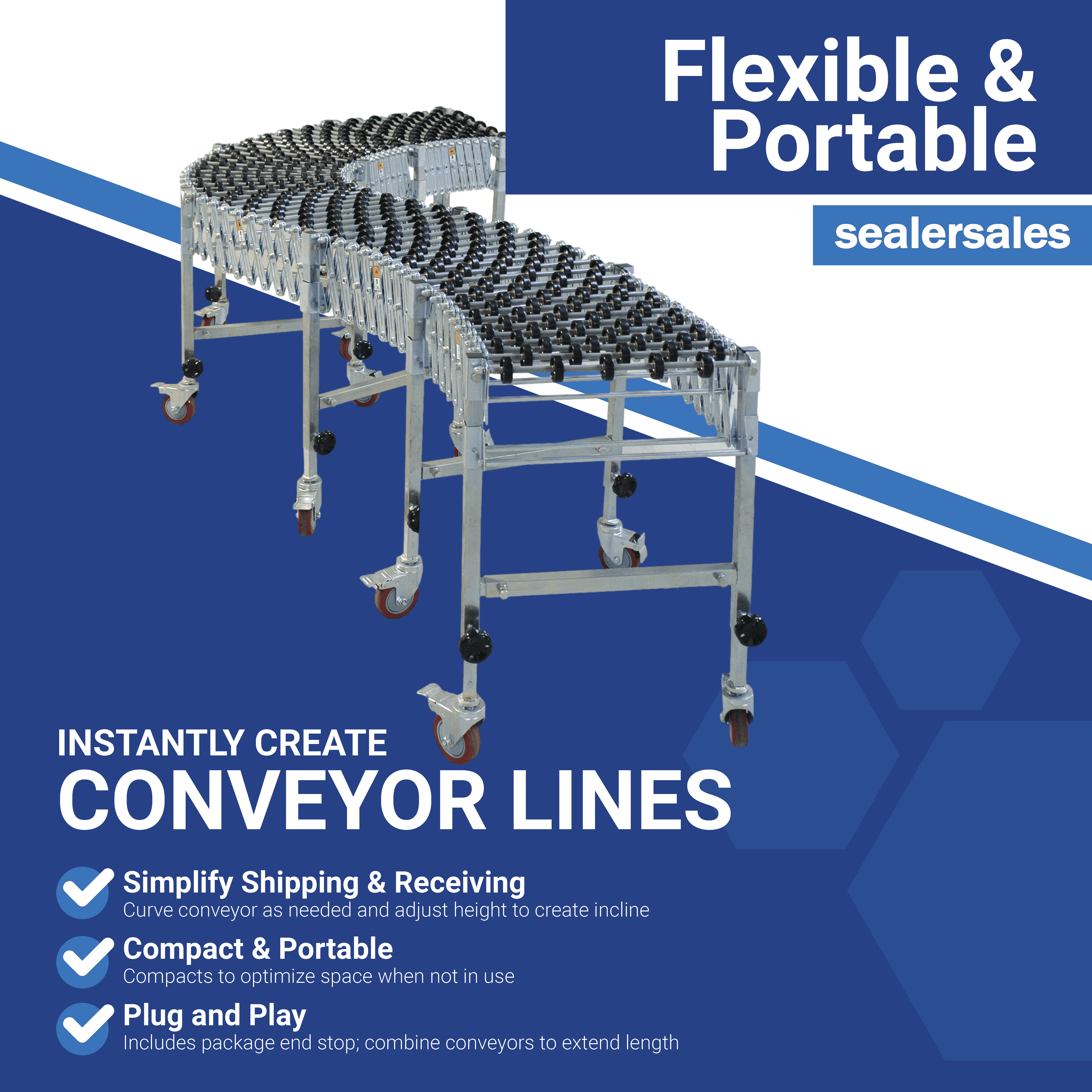 Sealer Sales Gravity Skate Wheel Conveyor: 18" wide, 4ft. Compacted to ...