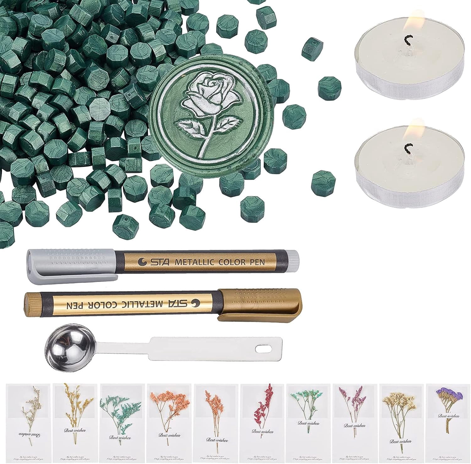 Sealing Wax Beads Kit 300PCS Wax Seal Beads Green with 10 Colors Dried ...