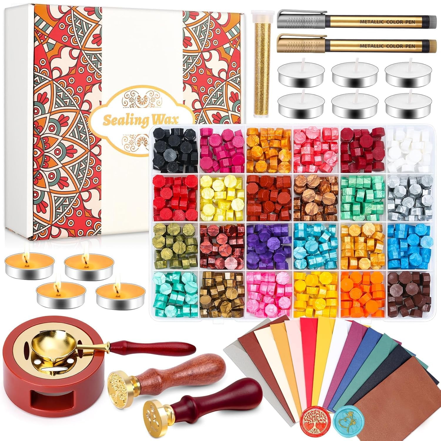 Sealing Wax Kit with Wax Seal Beads, Stamp, Warmer, Spoon, Envelopes ...