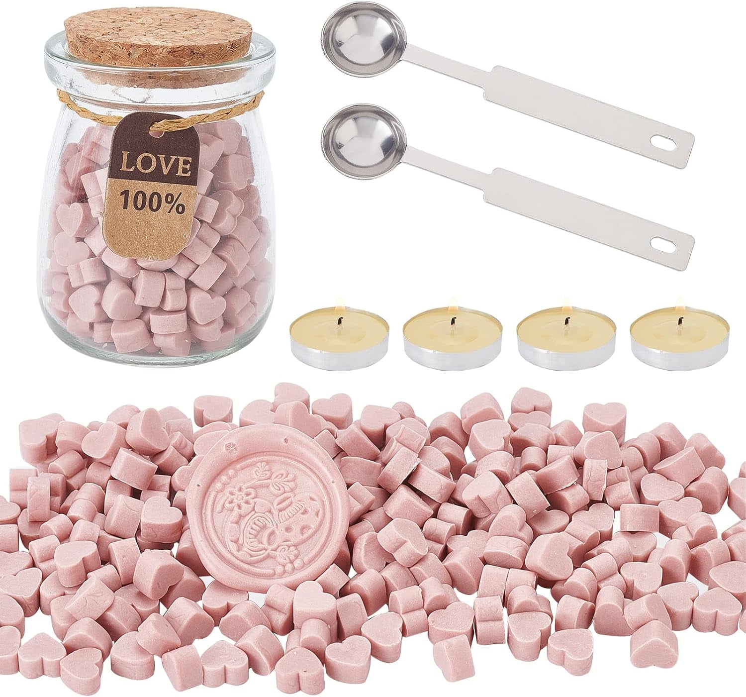 Sealing Wax Particles Kits for Retro Seal Stamp with Stainless Steel Spoon Candle Glass Jar Pink ...