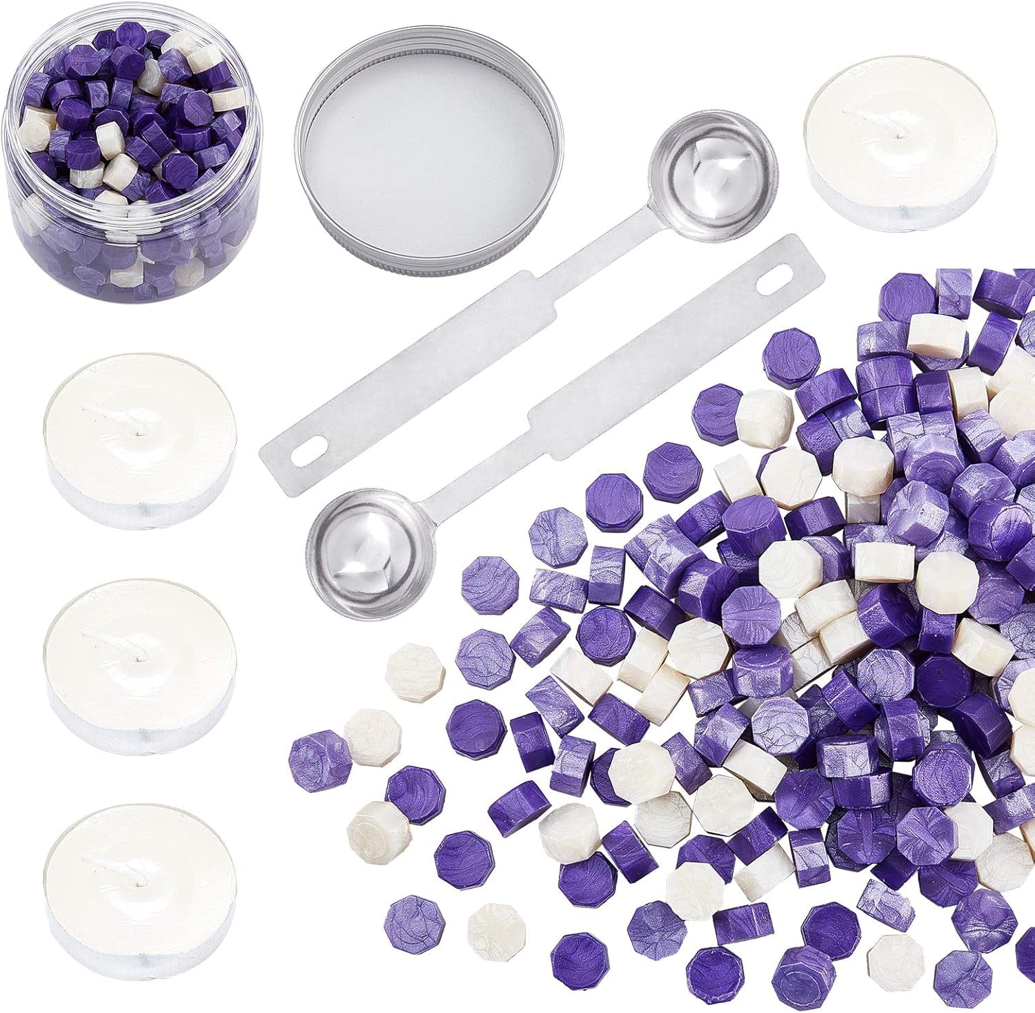 Sealing Wax Particles Kits for Retro Seal Stamp with Stainless Steel Spoon Candle Plastic Empty ...