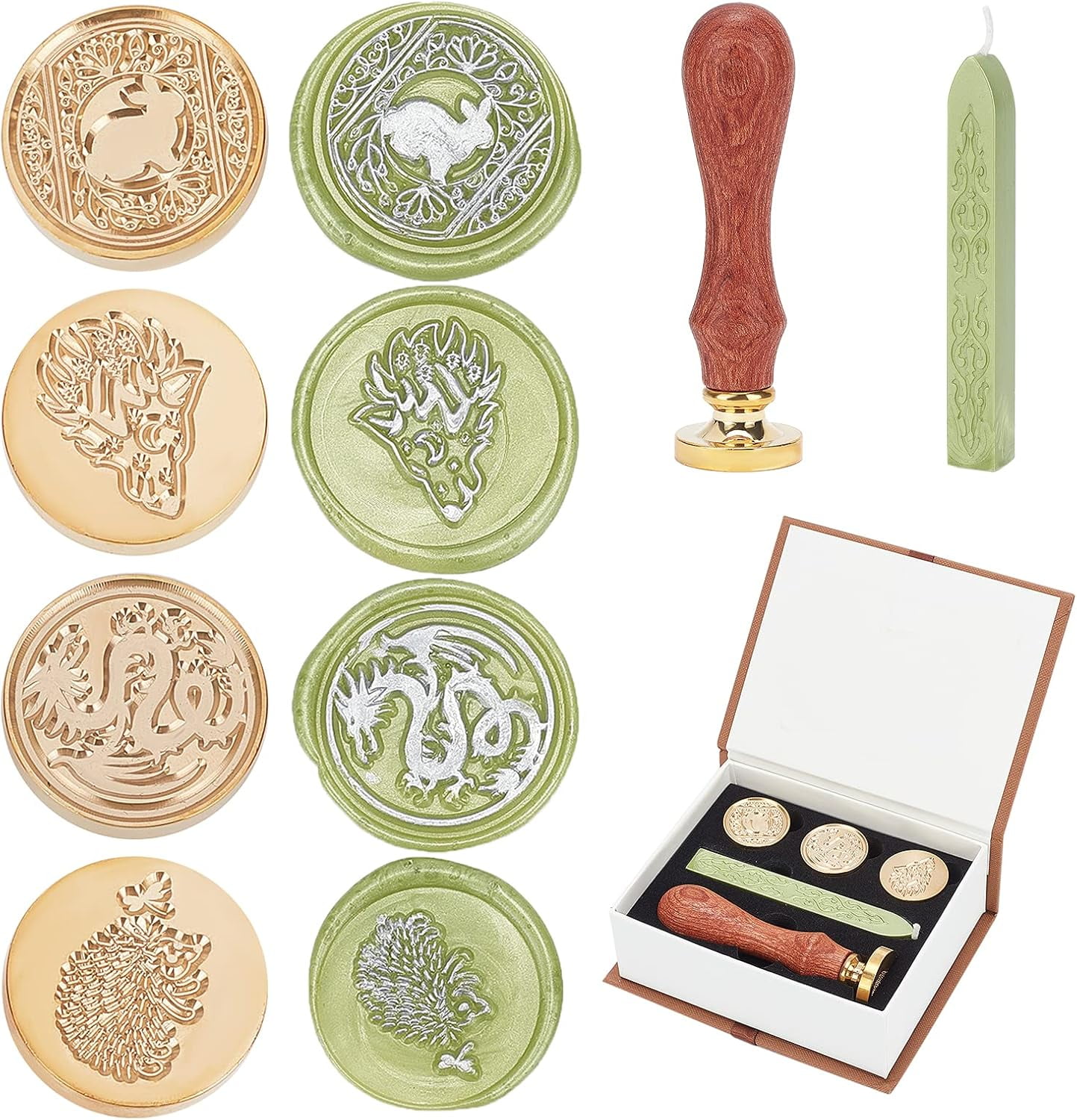 Sealing Wax Stamp Kit 4PCS Wax Seal Stamps Heads with 1 Wooden Handle ...