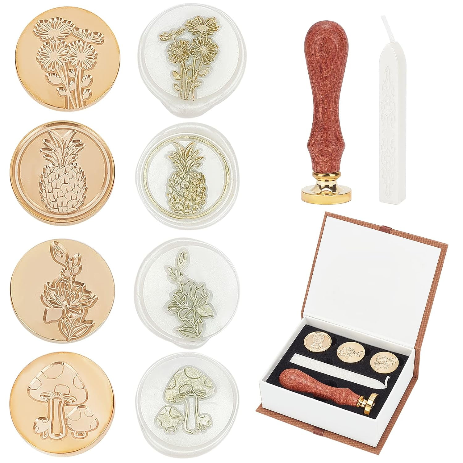 Sealing Wax Stamp Kit 4PCS Wax Seal Stamps Heads with 1 Wooden Handle ...