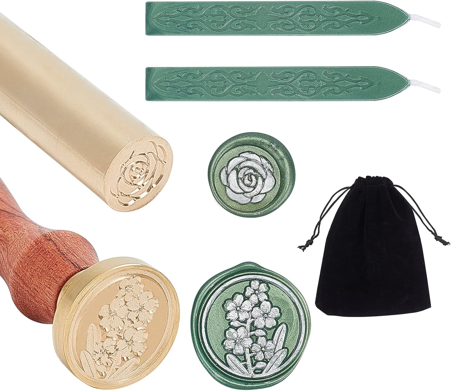 Sealing Wax Stamp Kit Flower Wax Seal Stamps 25mm and 15mm in Diameter ...