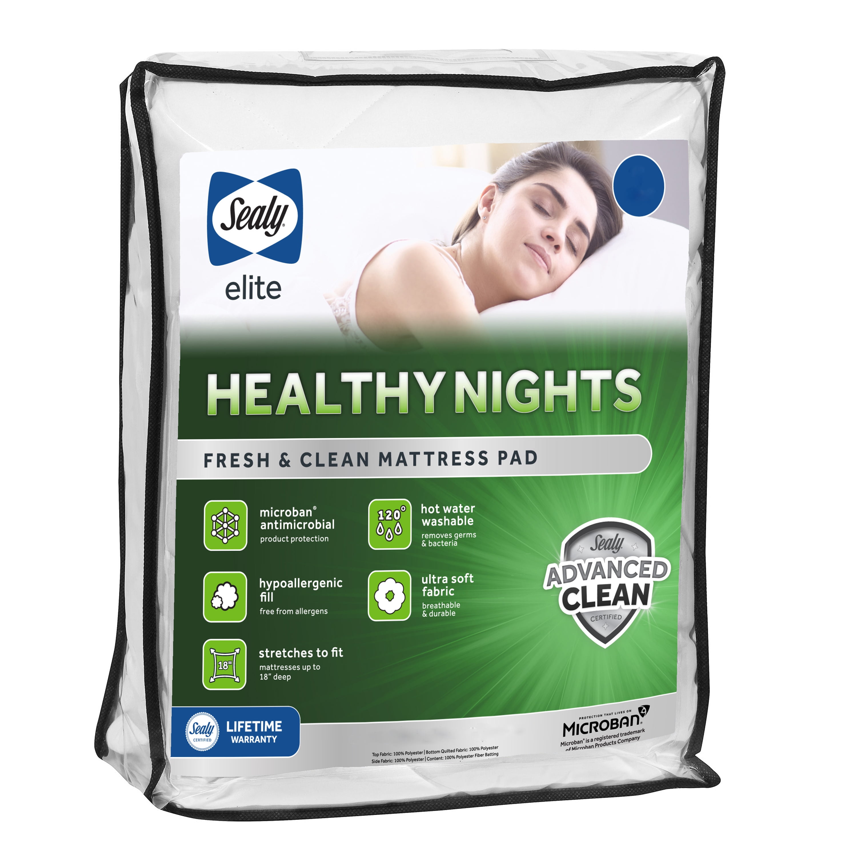 Sealy Healthy Nights Ultra Soft Fresh and Clean Machine Washable Fitted Mattress Pad Queen