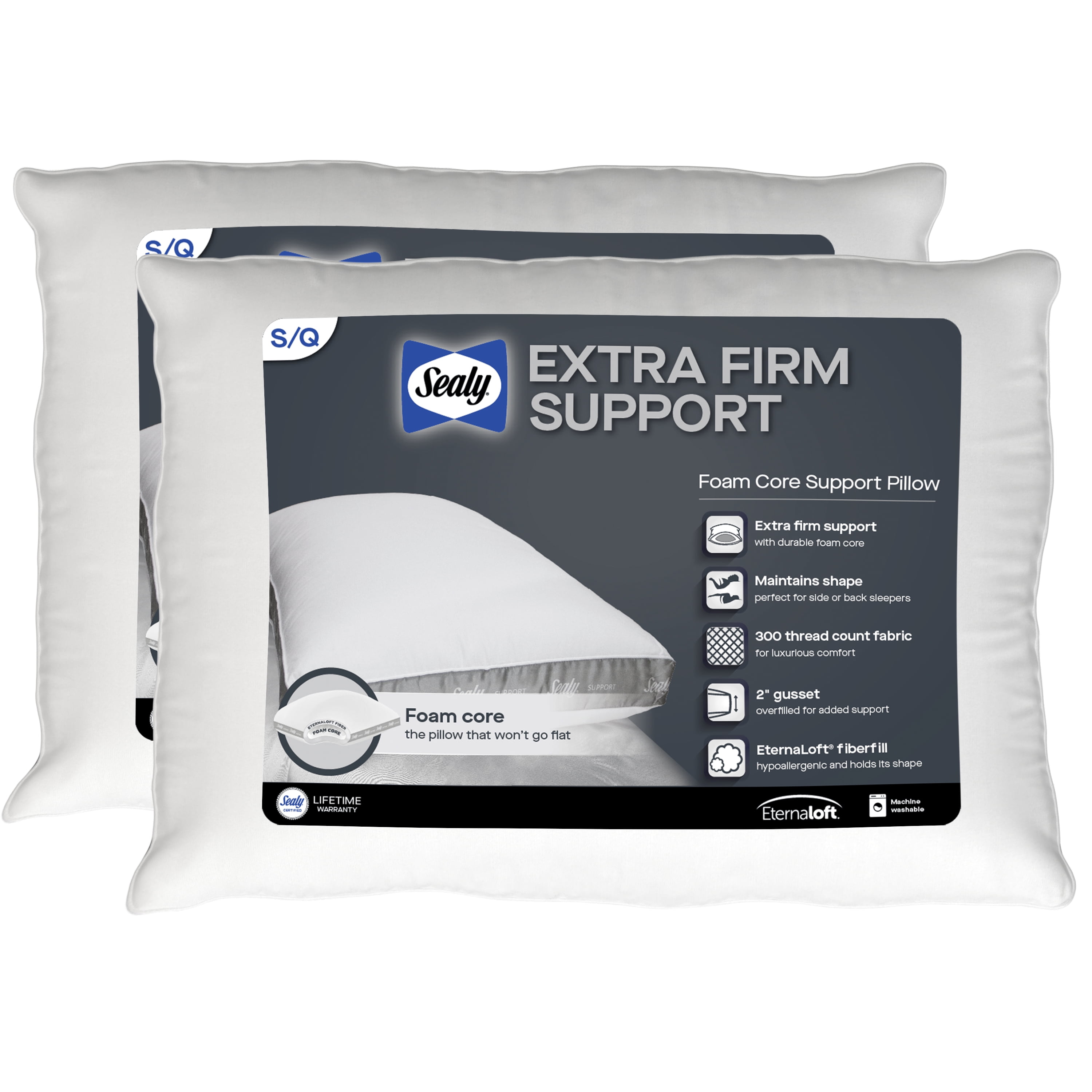 Sealy Extra Firm Support Foam Core Pillow 2pk, Standard/Queen - Walmart.com