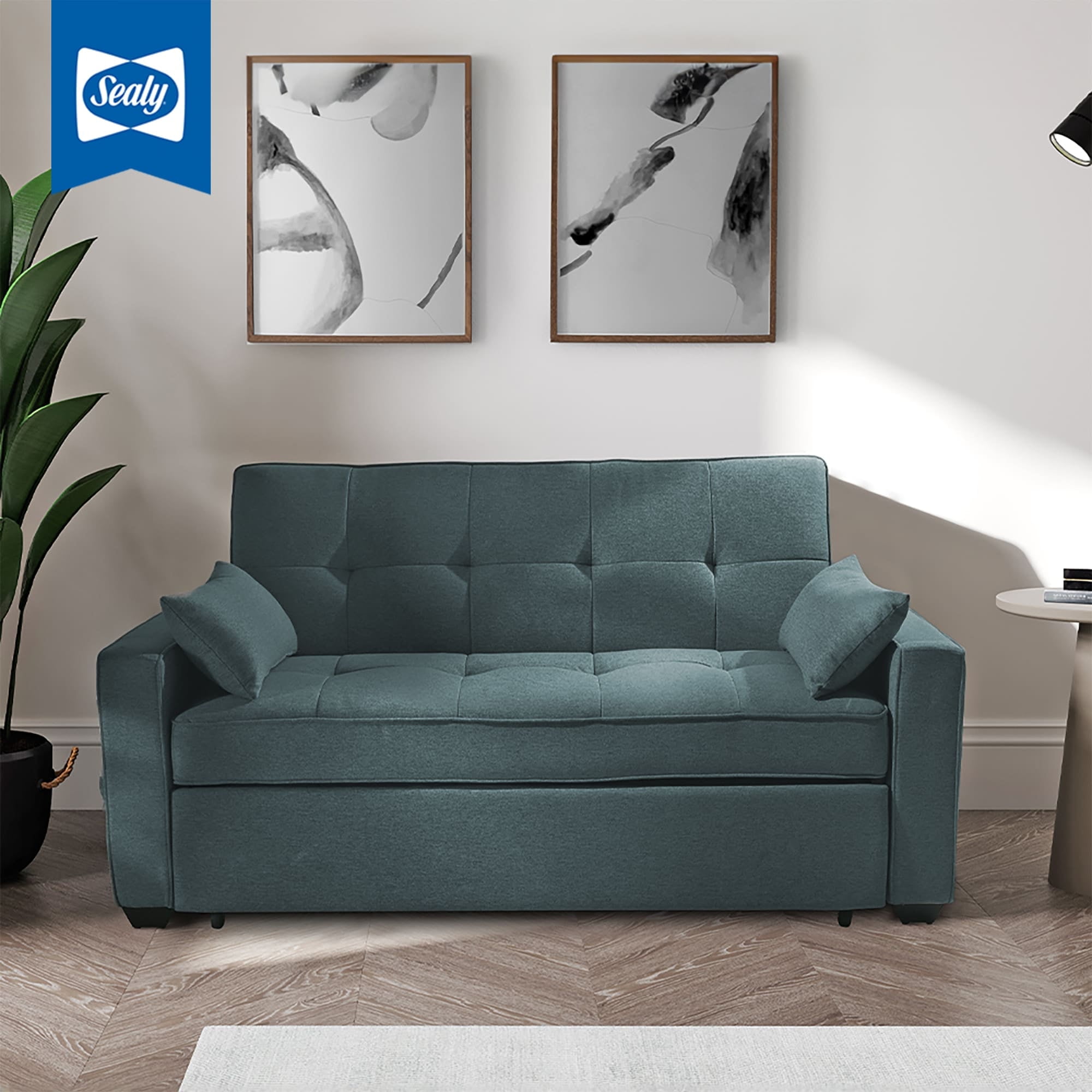 Sealy Muskoka Queen Pop-Up Sofa Bed Convertible with USB Port in Teal ...
