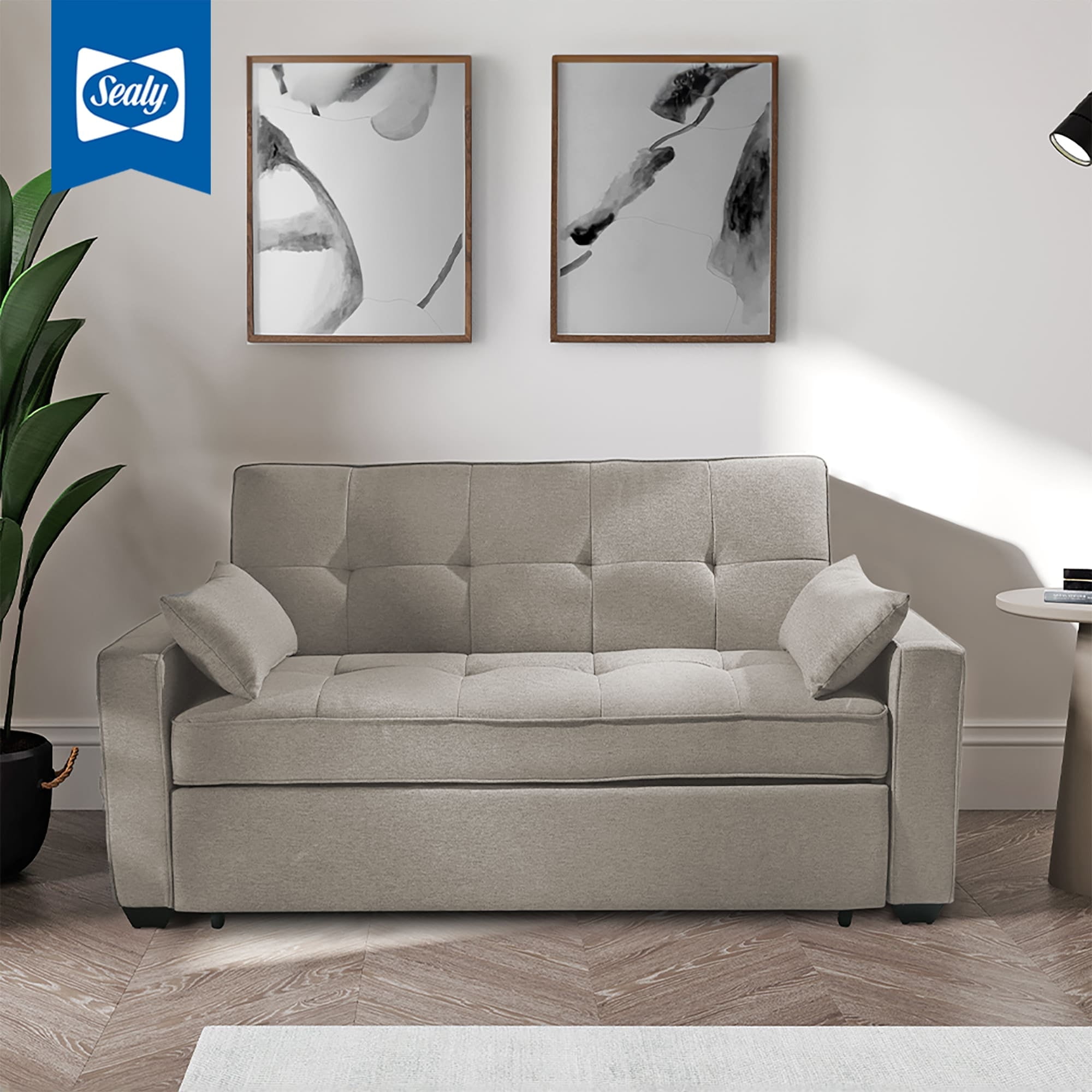 Sealy Muskoka Queen Pop-Up Sofa Bed Convertible with USB Port in Beige ...