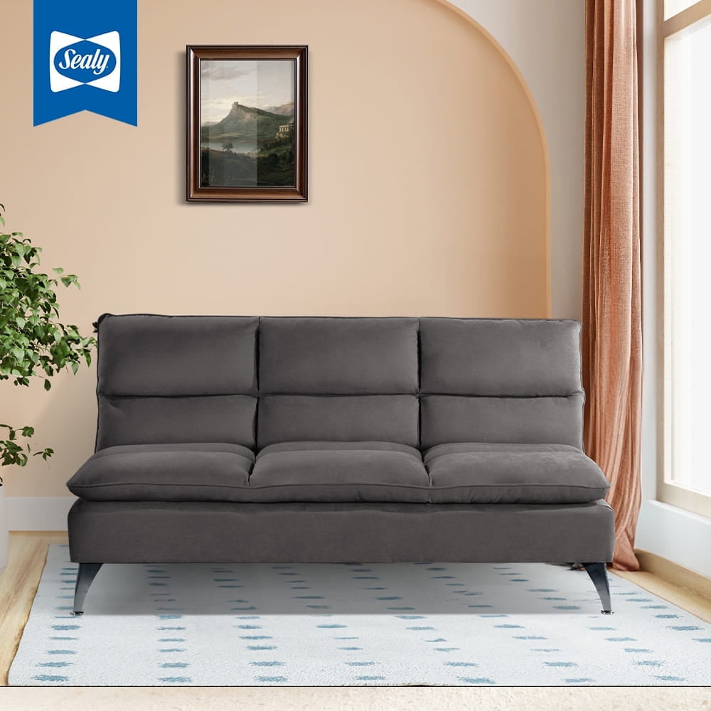 Sealy Santa Cruz Futon Sofa Convertible in Gray with Chrome Metal Legs ...